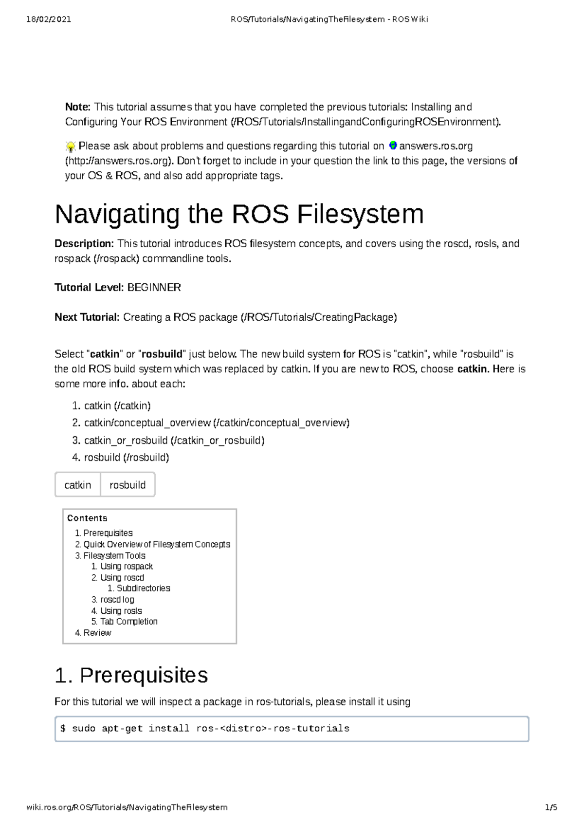 3 Ros Tutorials Navigating The Filesystem Ros Wiki Note This Tutorial Assumes That You Have 