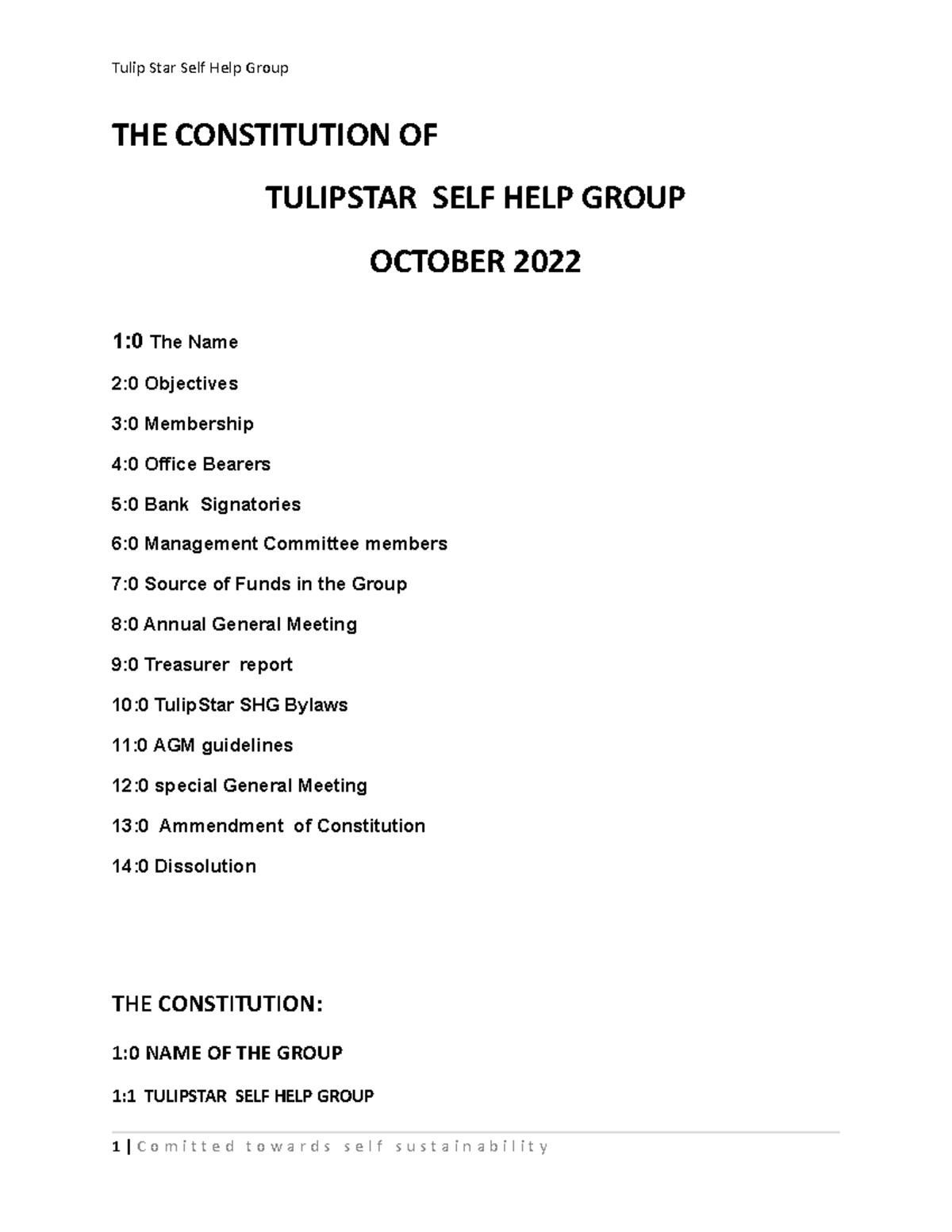 THE Constitution OF Tulip STAR SELF HELP Group - THE CONSTITUTION OF ...