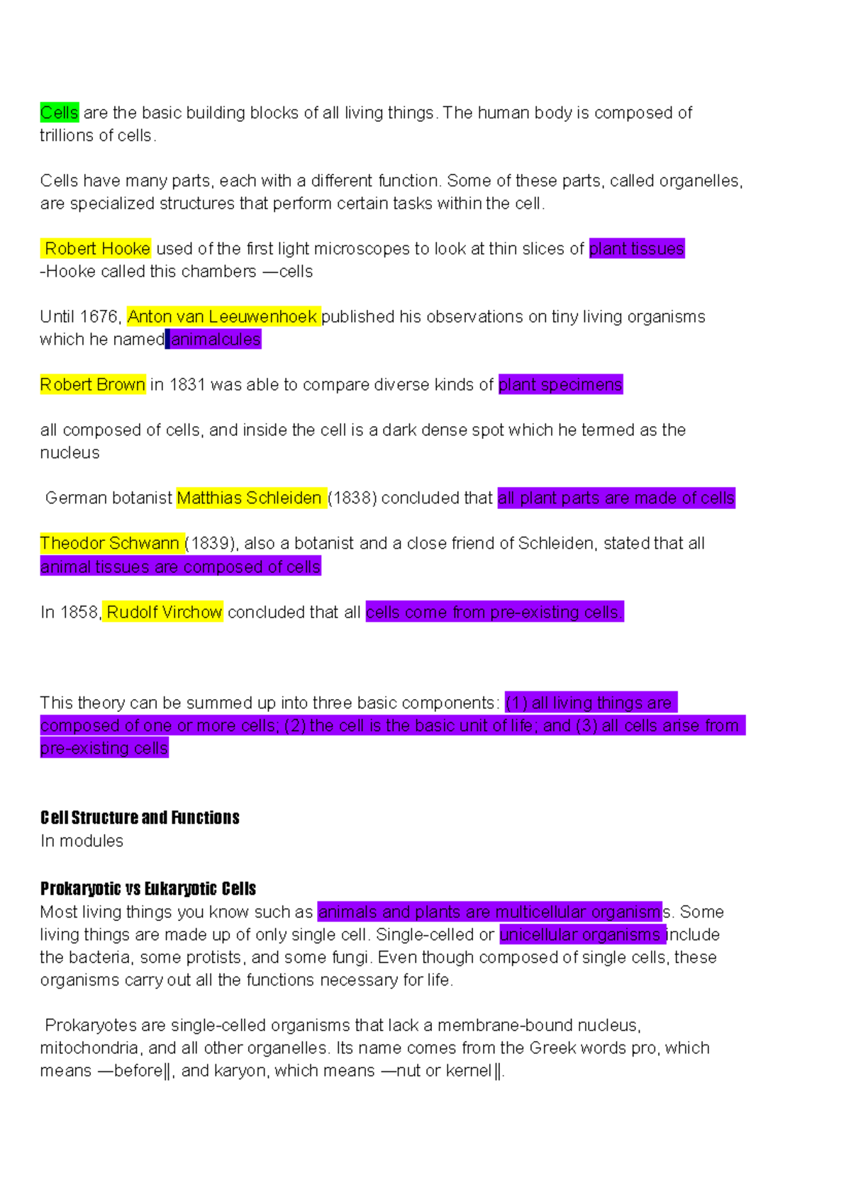 Highlight biology - Lecture notes 1-4 - Cells are the basic building ...