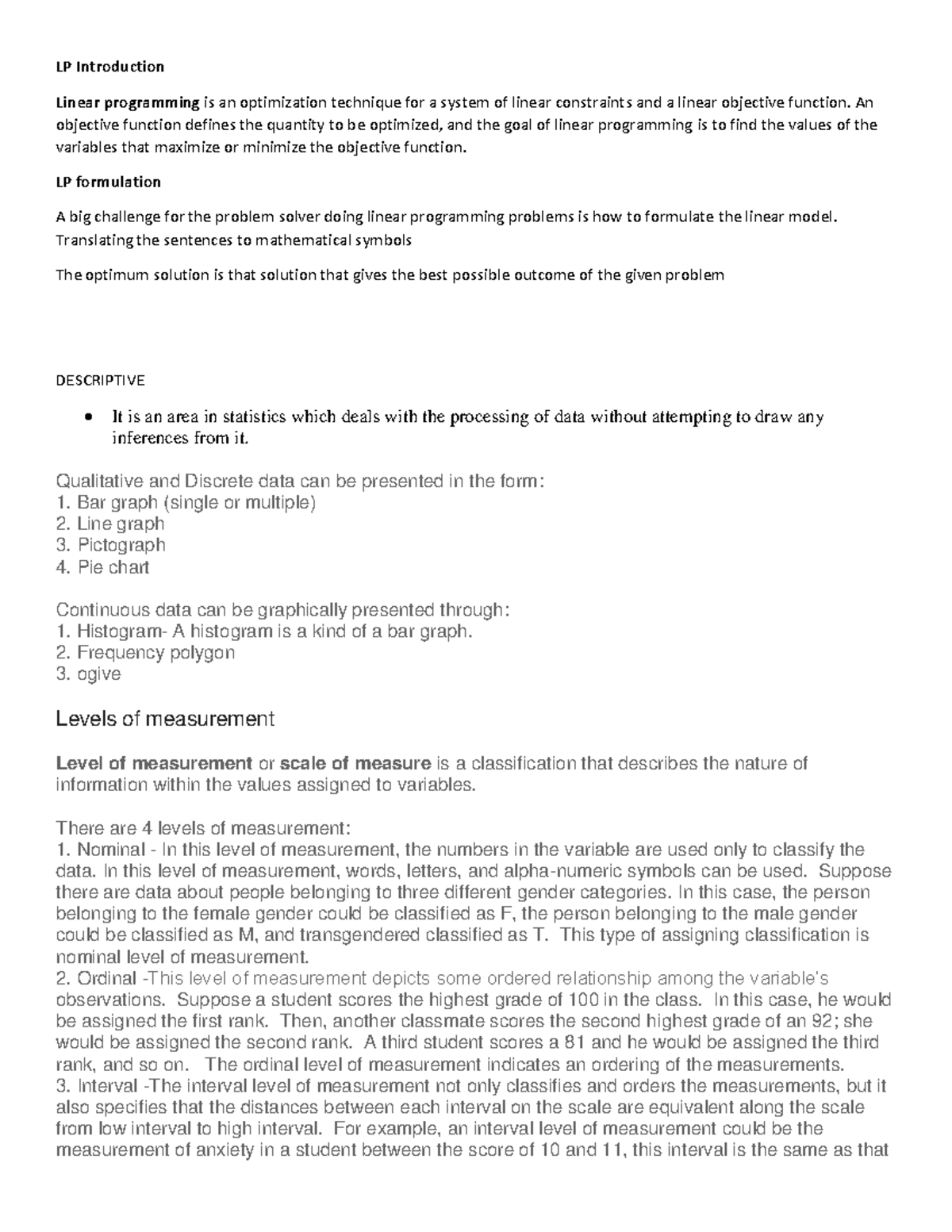 Summary - data management - LP Introduction Linear programming is an ...