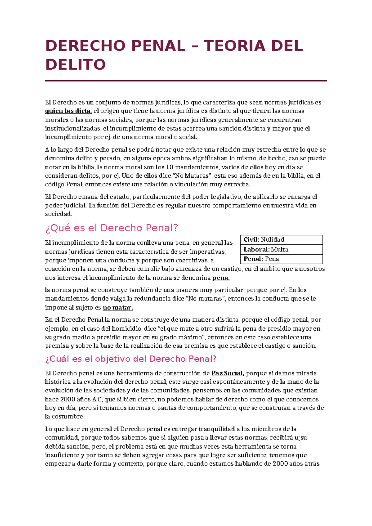 Teoria DEL Delito - DERECHO PENAL – TEORIA DEL DELITO El Derecho es un conjunto de normas ...