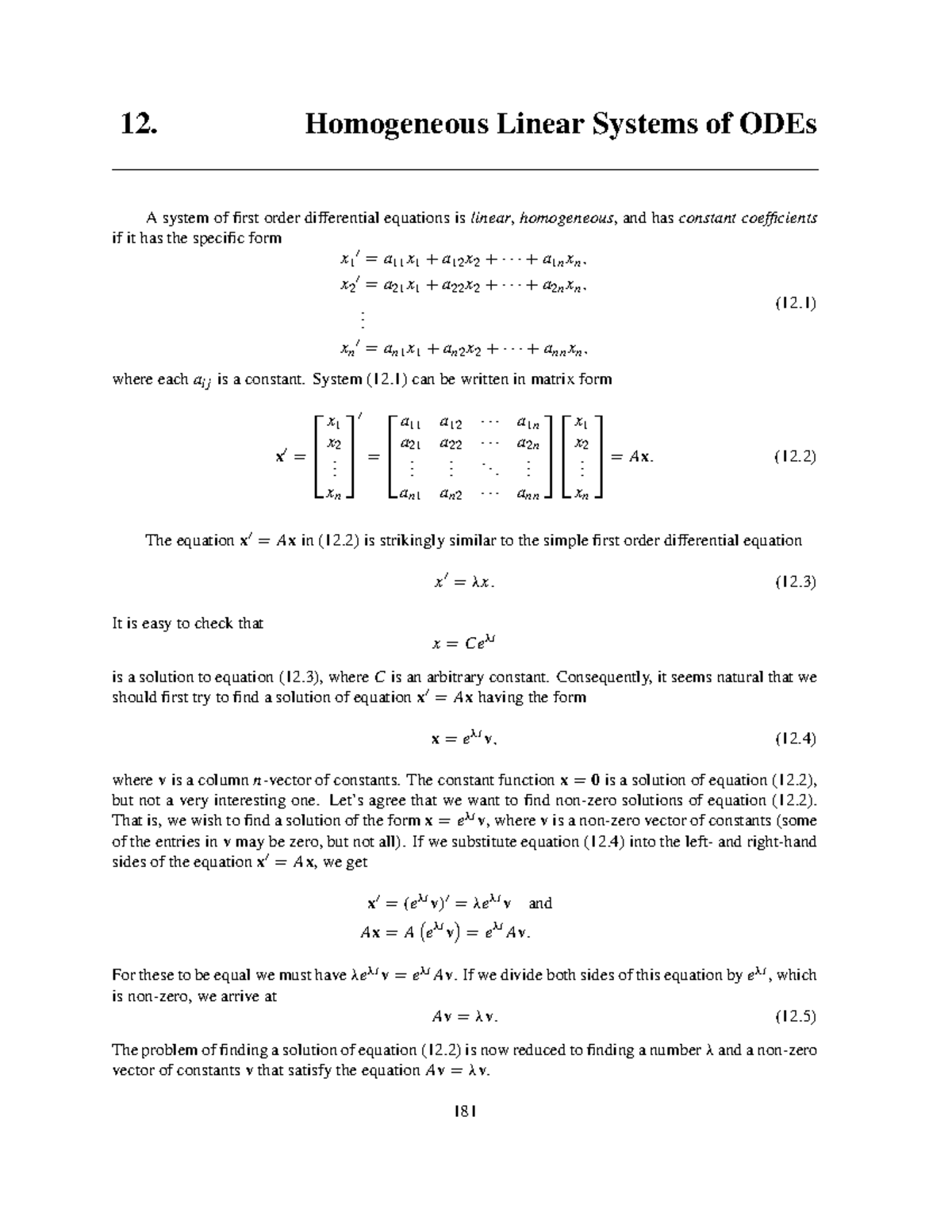 Cap12 Polking Homogeneous Linear Systems - 12. Homogeneous Linear Systems of ODEs A system of ...