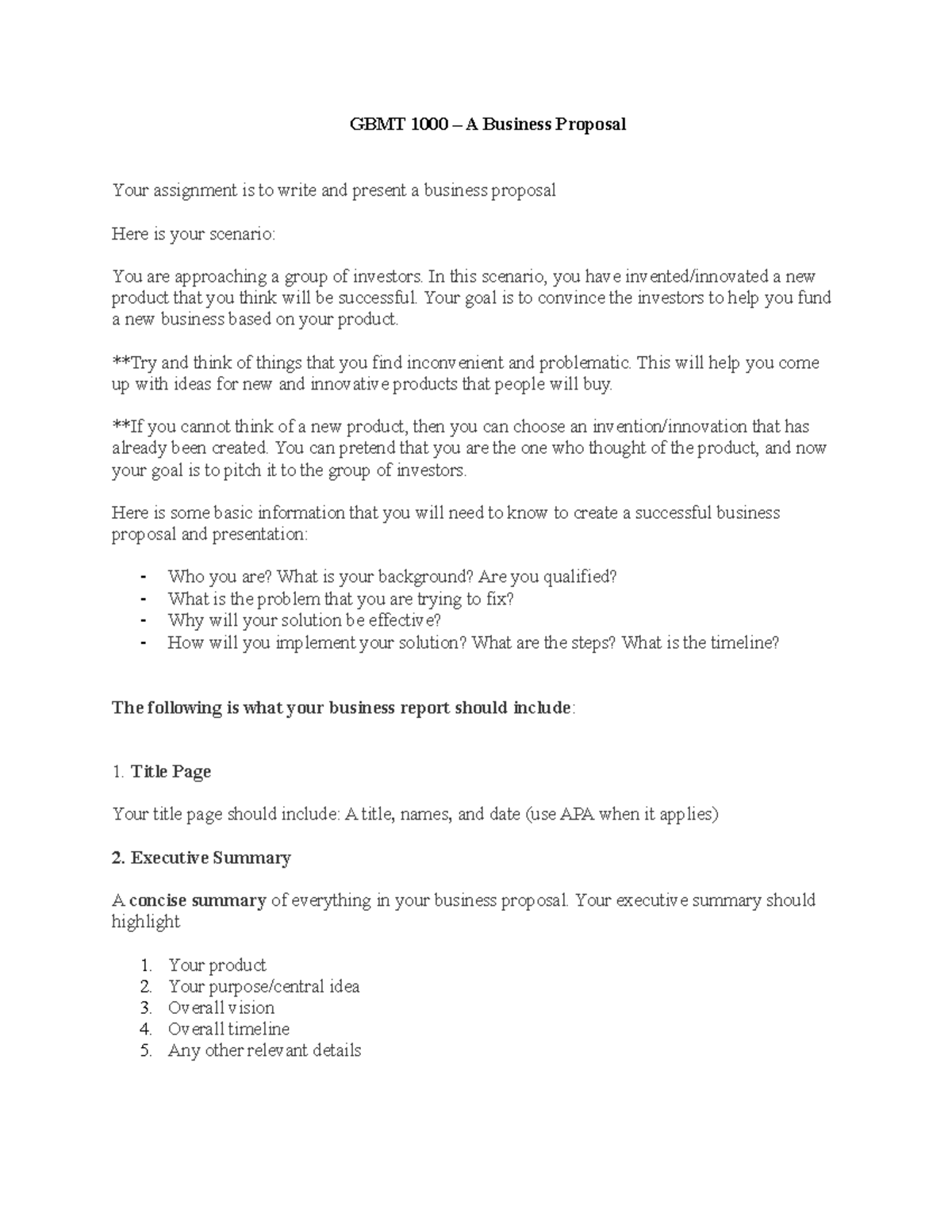 Major Assignment - A Business Proposal komal - GBMT 1000 – A Business ...