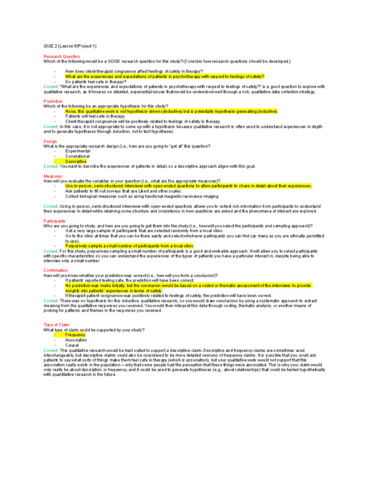 Module 5 Project One - QUIZ 2 (Lesson 5/Project 1) Research Question Which of the following ...