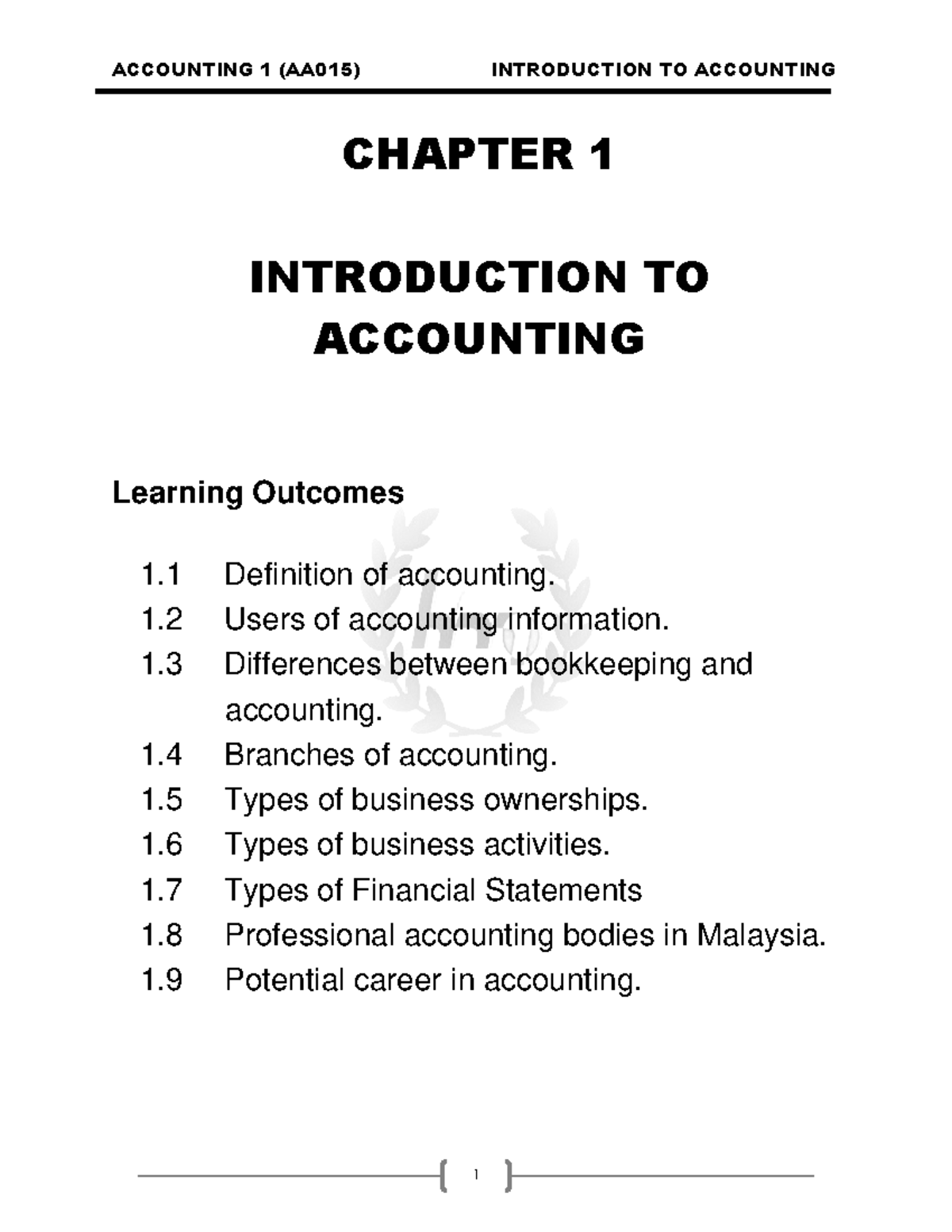 Mawf - CHAPTER 1 INTRODUCTION TO ACCOUNTING Learning Outcomes 1 ...