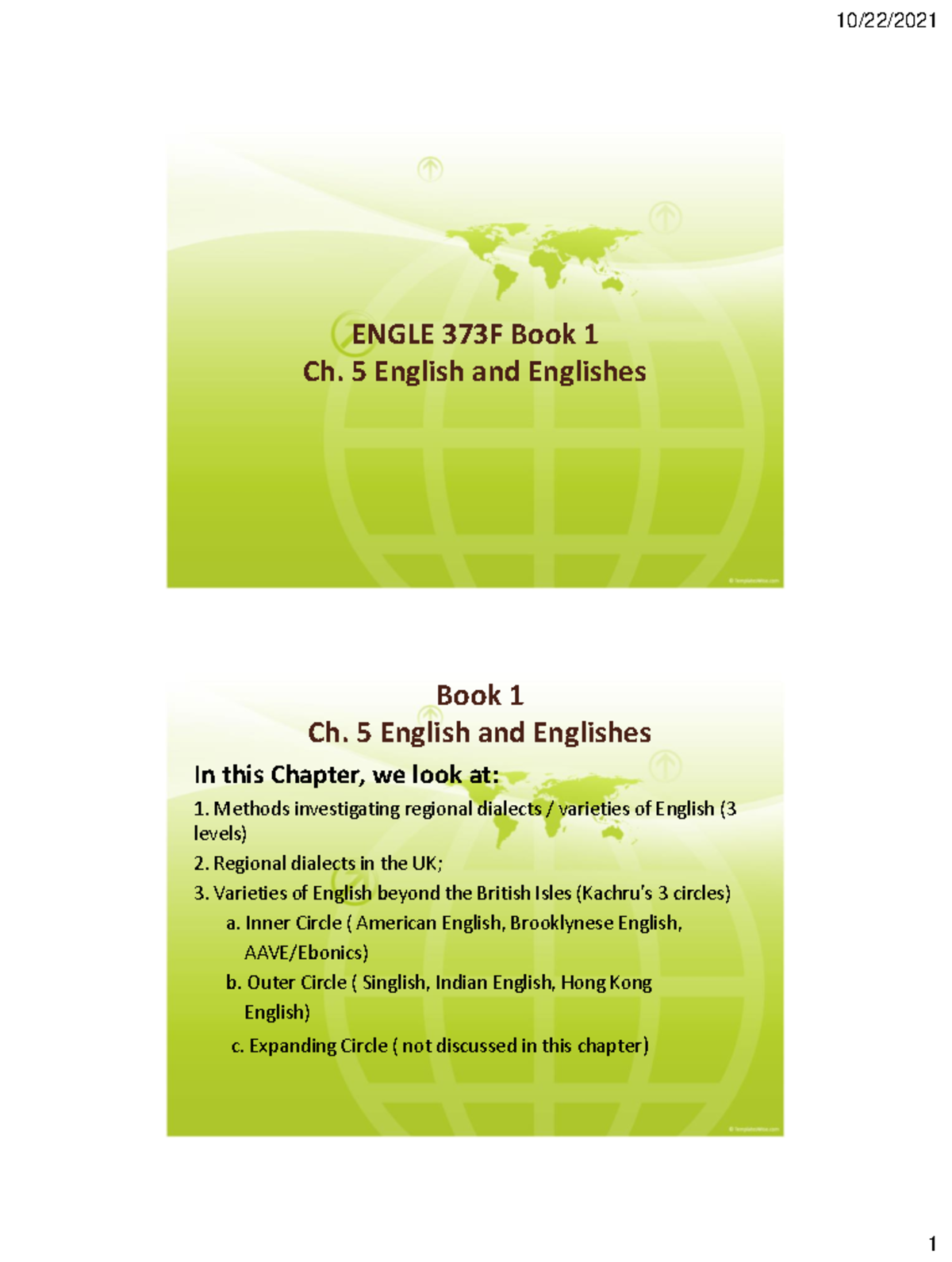 Book 1 Ch. 5 English and Englishes - ENGLE 373F Book 1 Ch. 5 English ...