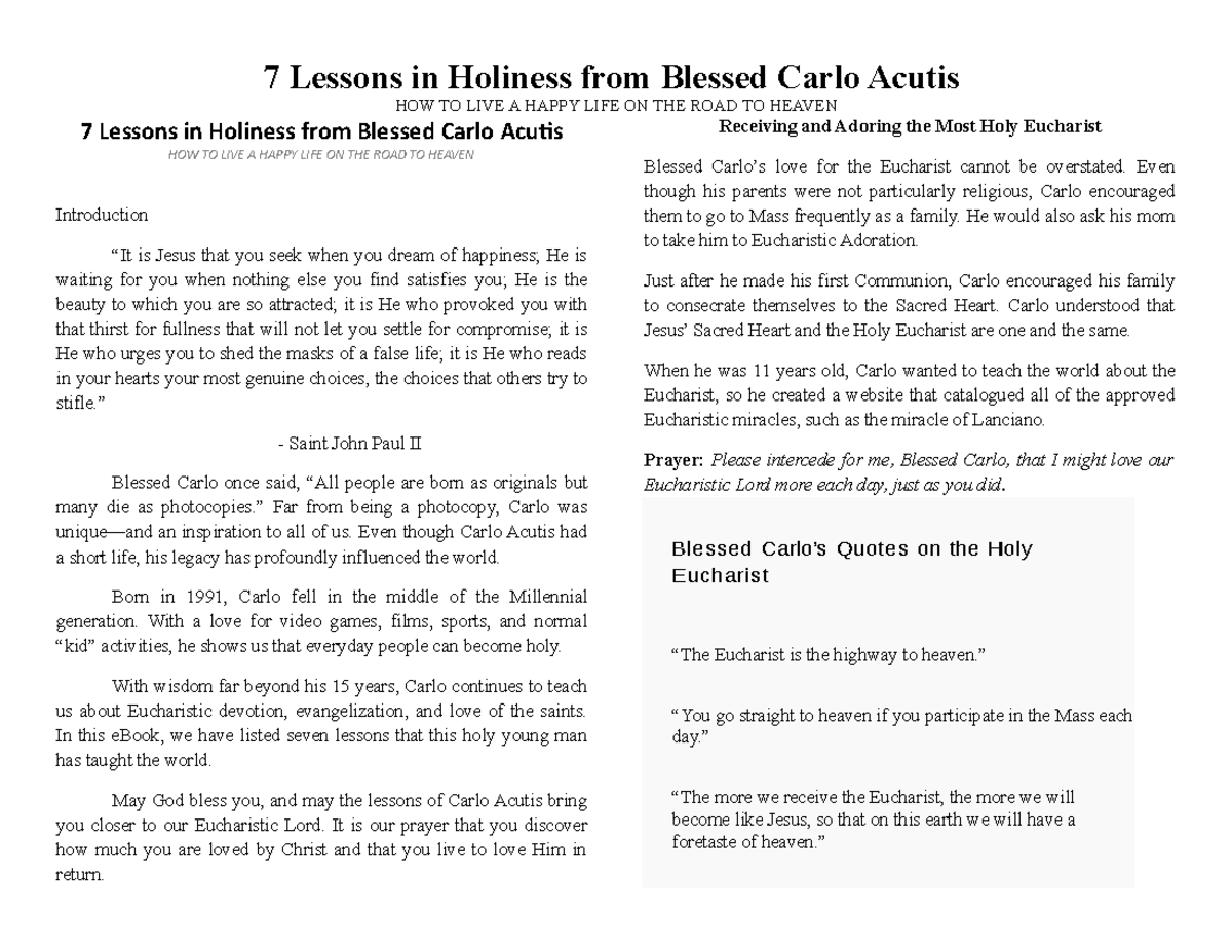 7 Lessons in Holiness from Blessed Carlo Acutis - ” Saint John Paul II ...