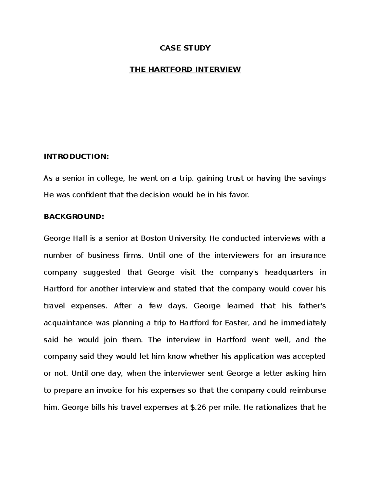 CASE Study - lectures - CASE STUDY THE HARTFORD INTERVIEW INTRODUCTION ...