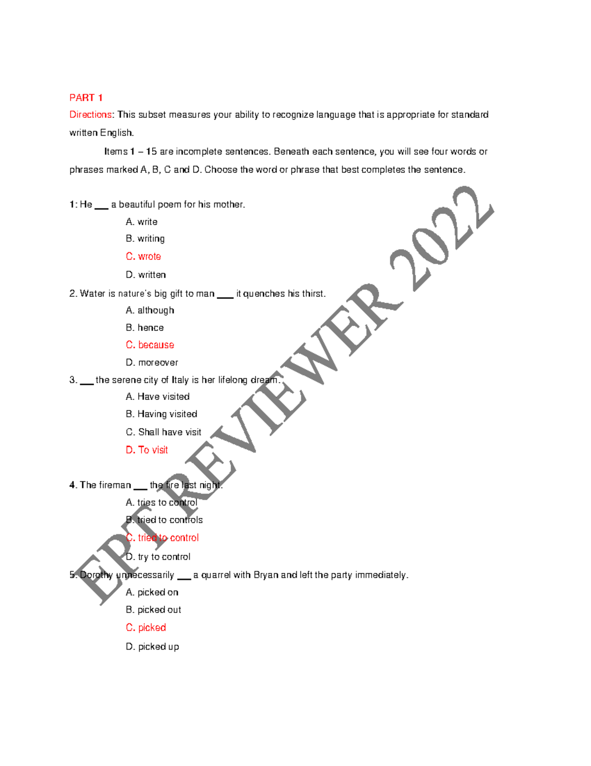 EPT Reviewer - B - 2022 - PART 1 Directions: This subset measures your ...