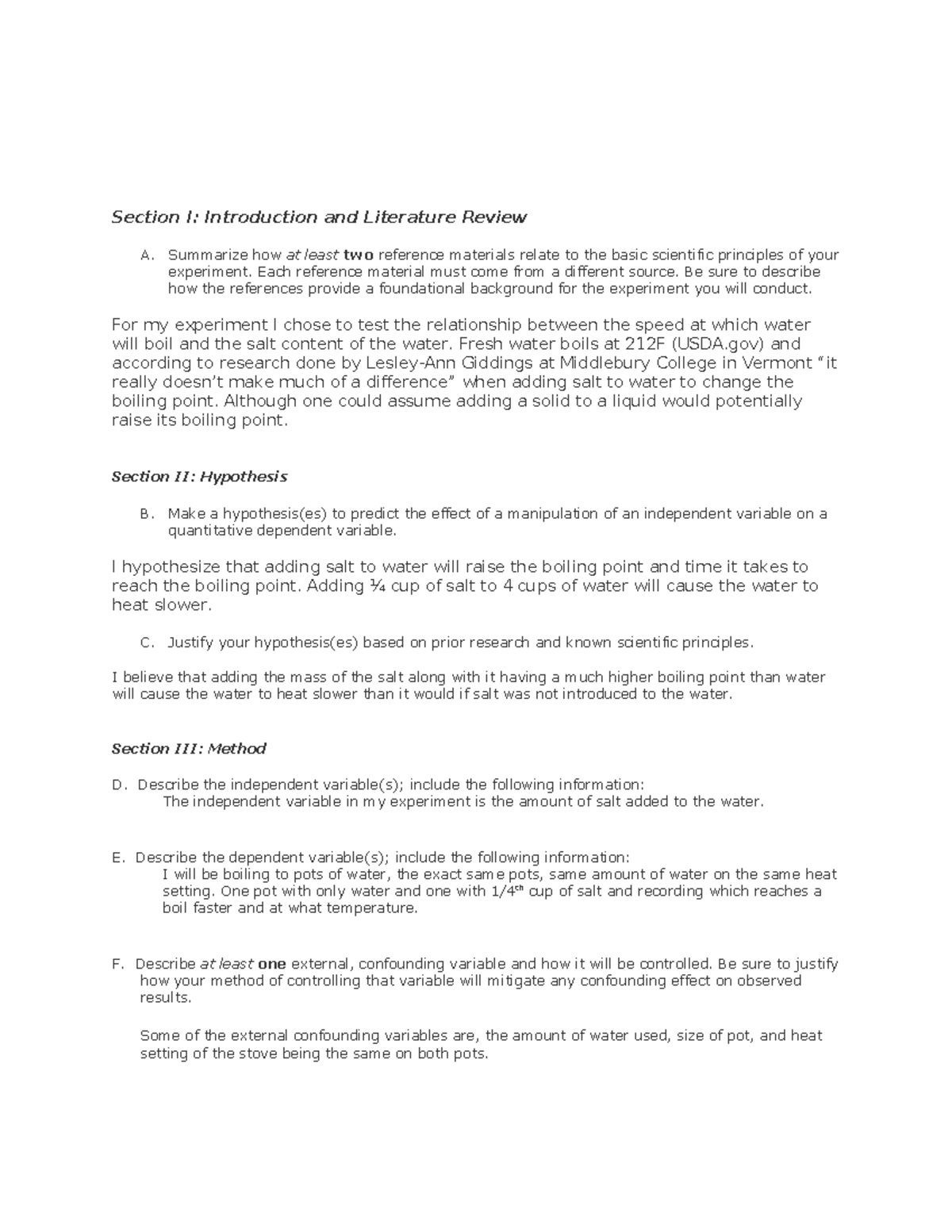 WGU Natural Science Lab Salt Water Boiling Time Experiement - Section I ...