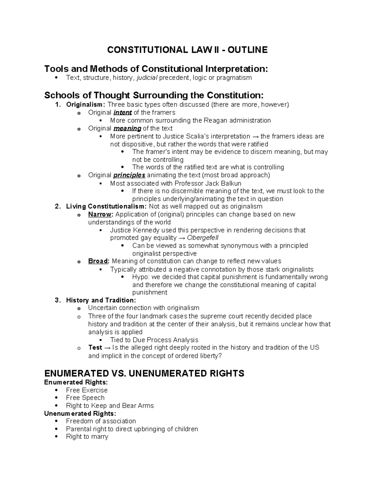Constitutional LAW II - CONSTITUTIONAL LAW II - OUTLINE Tools and ...
