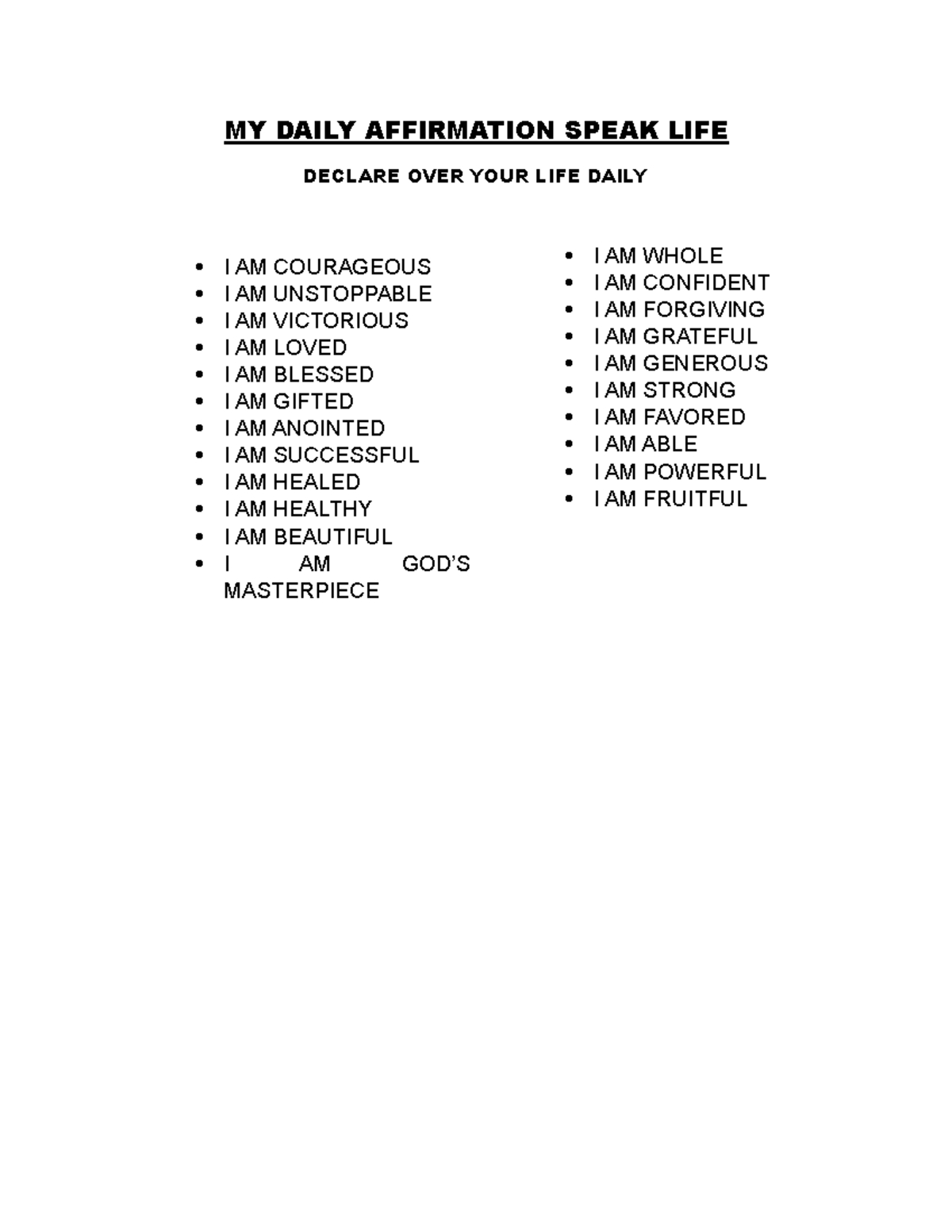 Lifestyles Daily Affirmation - MY DAILY AFFIRMATION SPEAK LIFE DECLARE ...