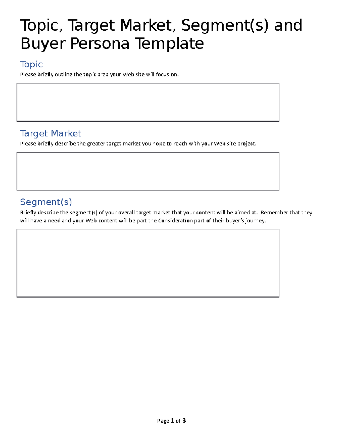 Template - Topic, Target Market, Segment(s) and Buyer Persona - Topic ...