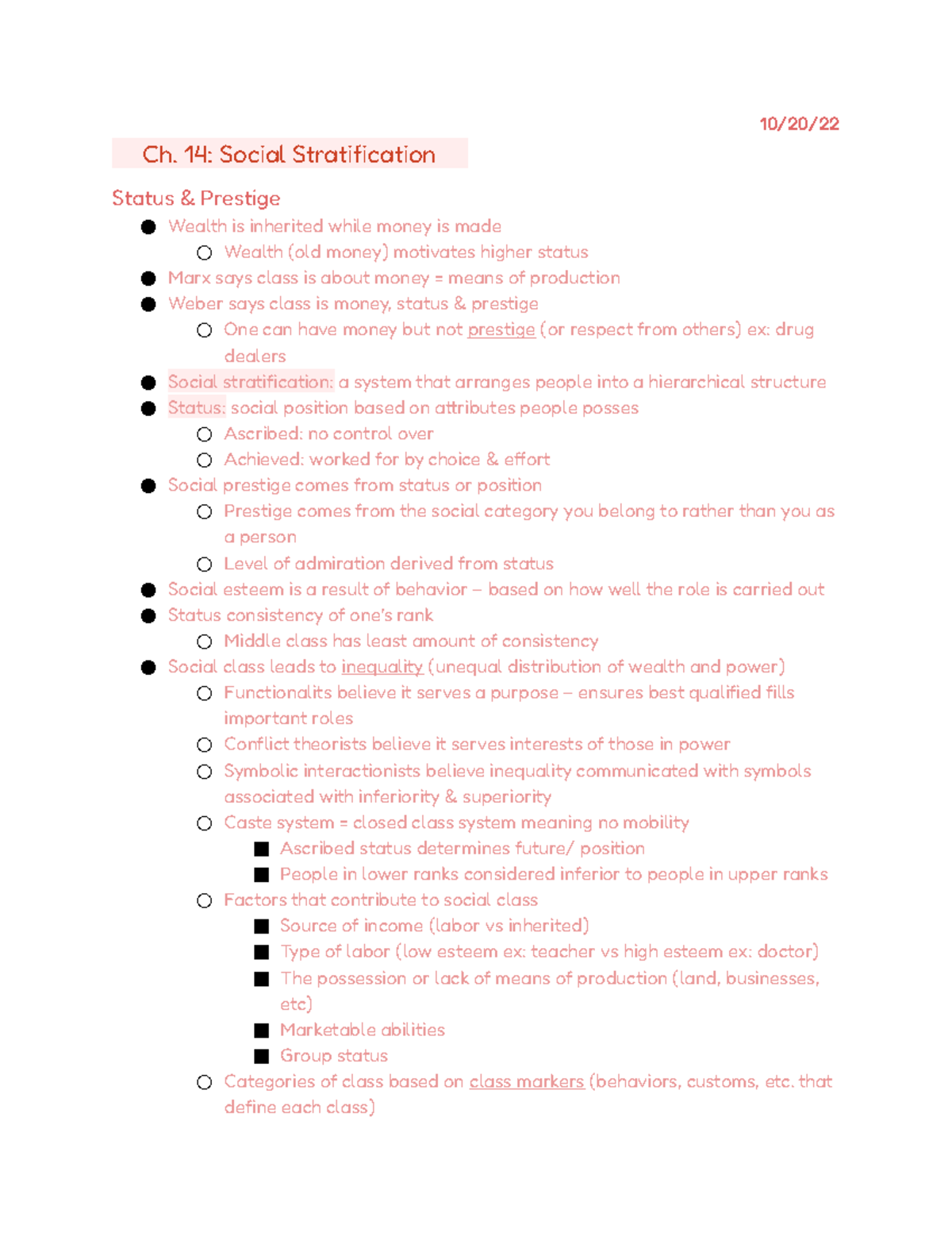 Intro to Sociology Chapter 14 - 10/20/ ...... 14: Social Stratification ...