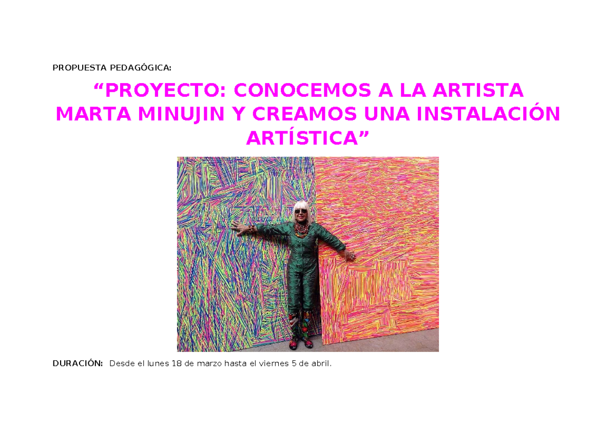 2- “ Proyecto Conocemos A LA Artista Marta Minujin Y Creamos UNA ...