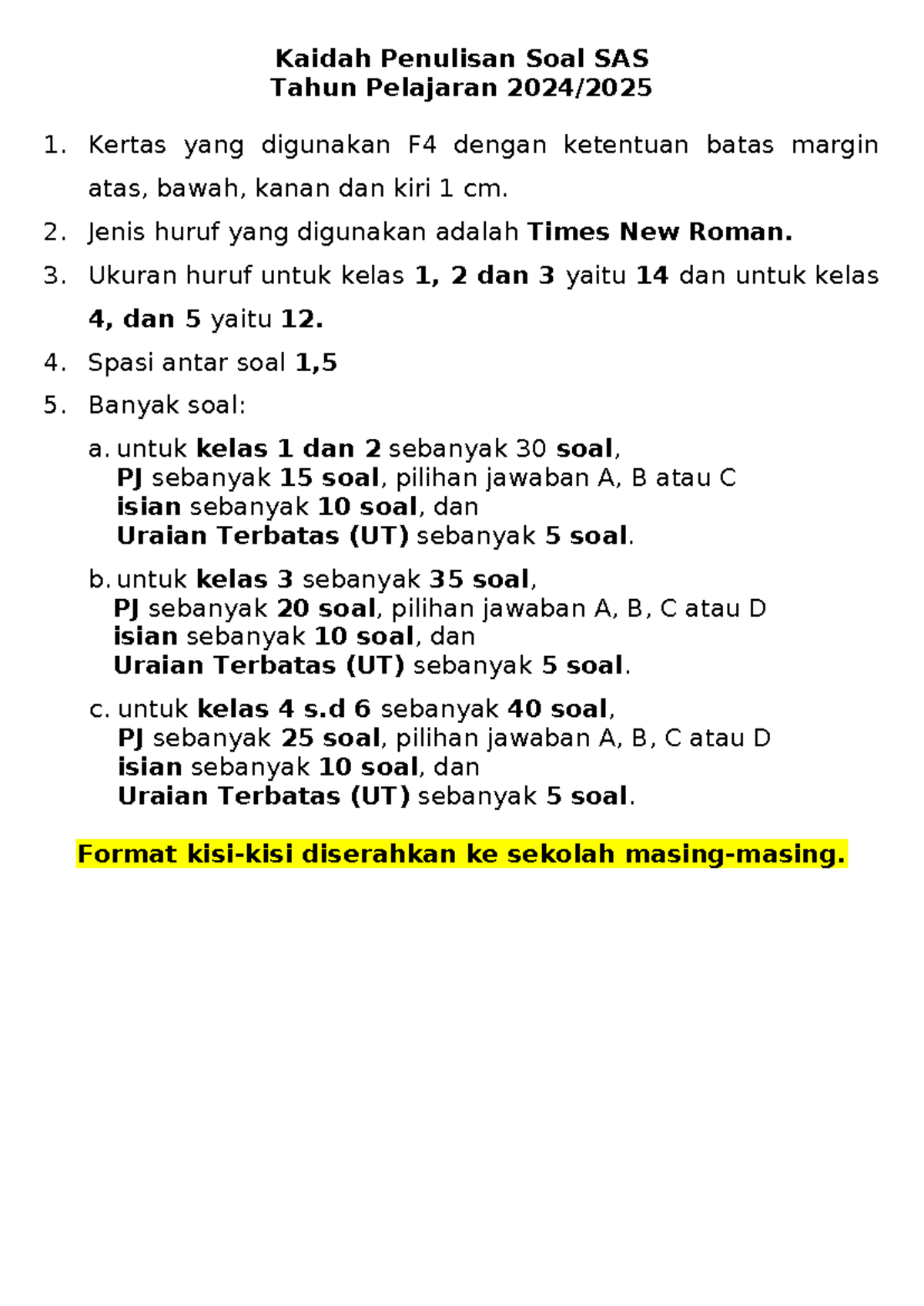 02. Kaidah Penulisan Soal SAS 2425 - Kaidah Penulisan Soal SAS Tahun Pelajaran 2024/ 1. Kertas ...