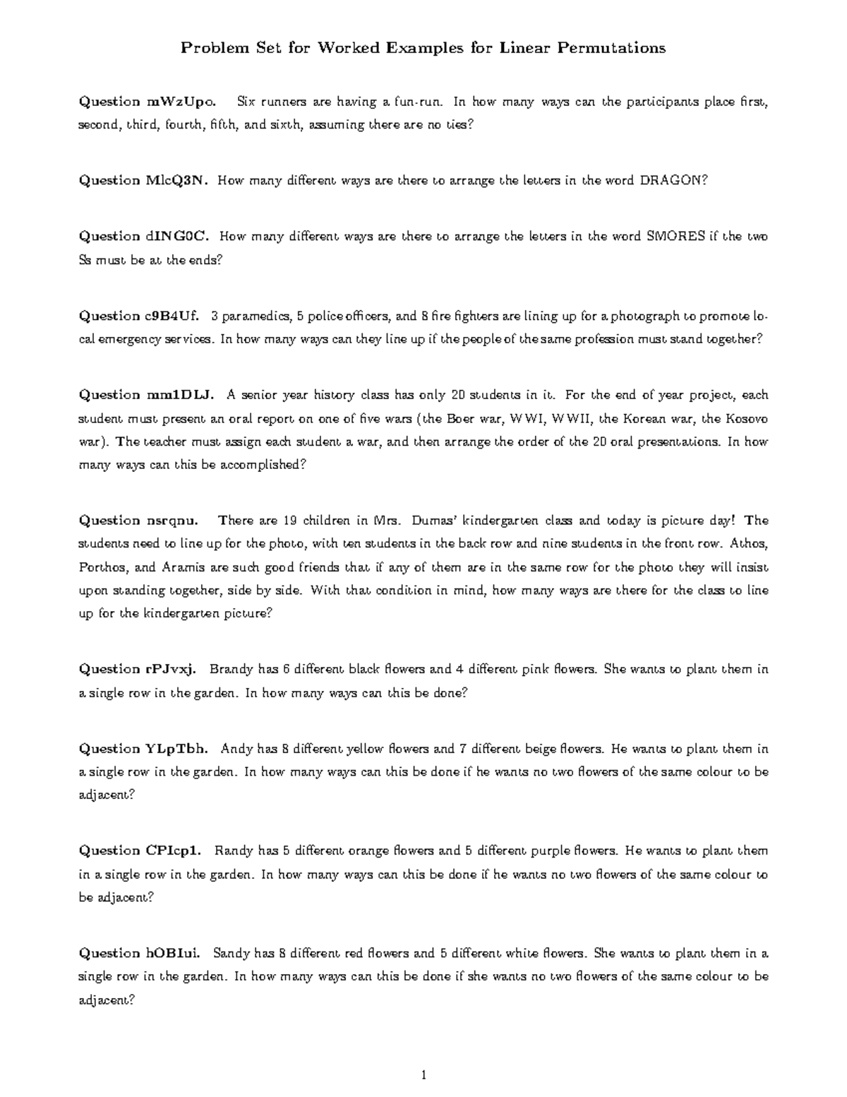 Worked Examplesfor Linear Permutations - Problem Set for Worked ...