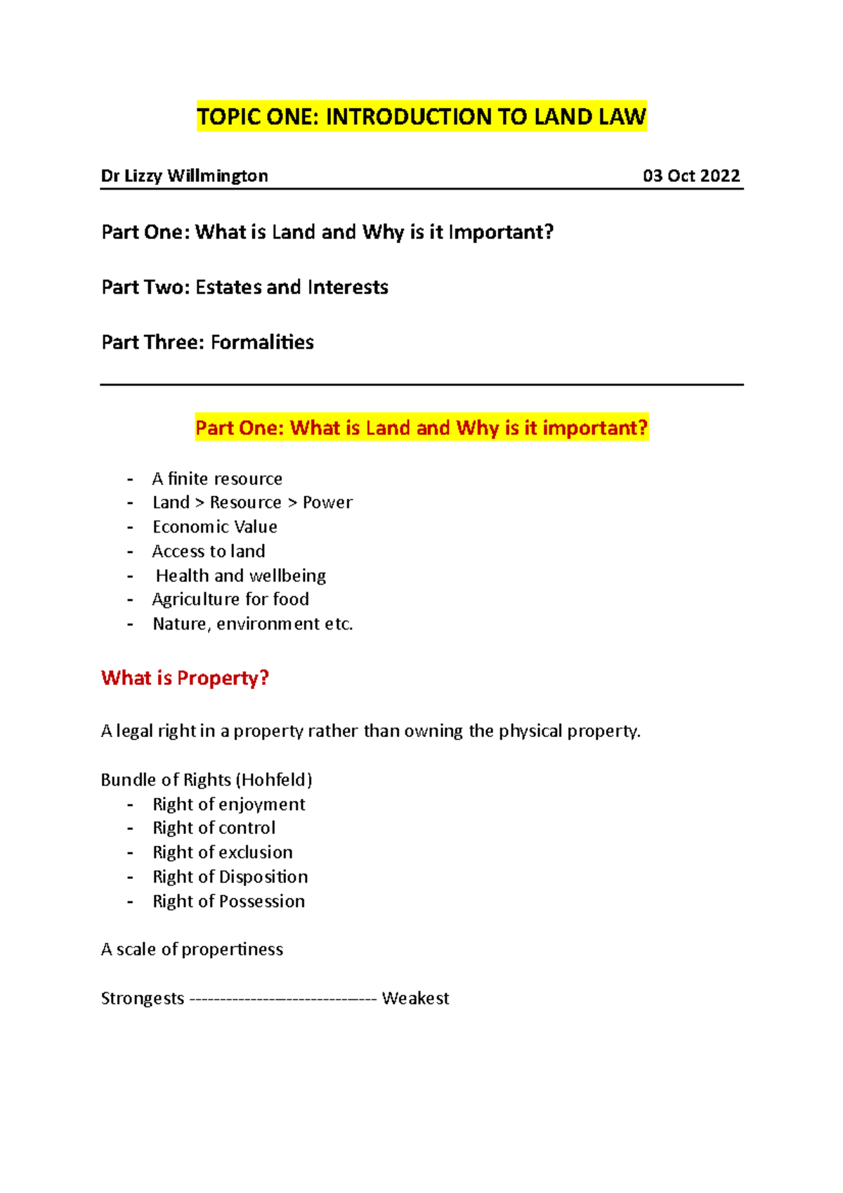 Land Law Topic 1 - land - TOPIC ONE: INTRODUCTION TO LAND LAW Dr Lizzy ...