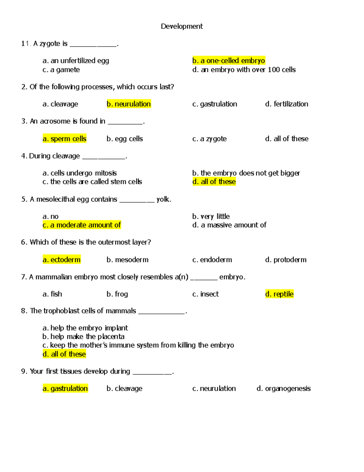 Development - Questions and Answers to questions on assignment that are ...