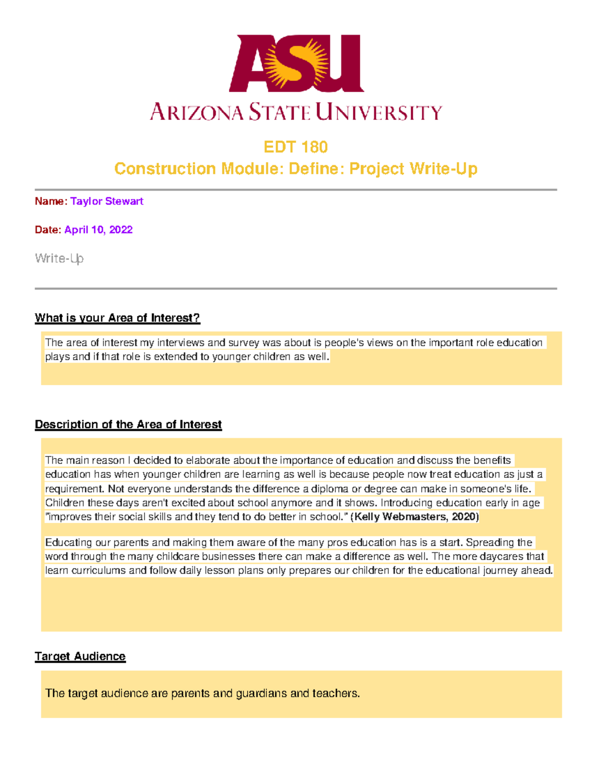 M4 Construction Module Define Project Write-Up Template - EDT 180 ...