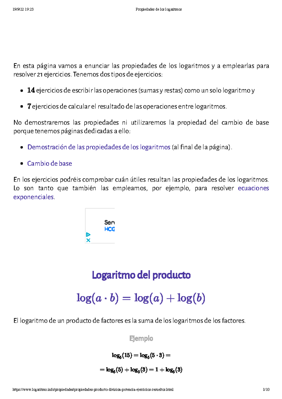 Propiedades de los logaritmos - Tenemos dos tipos de ejercicios ...