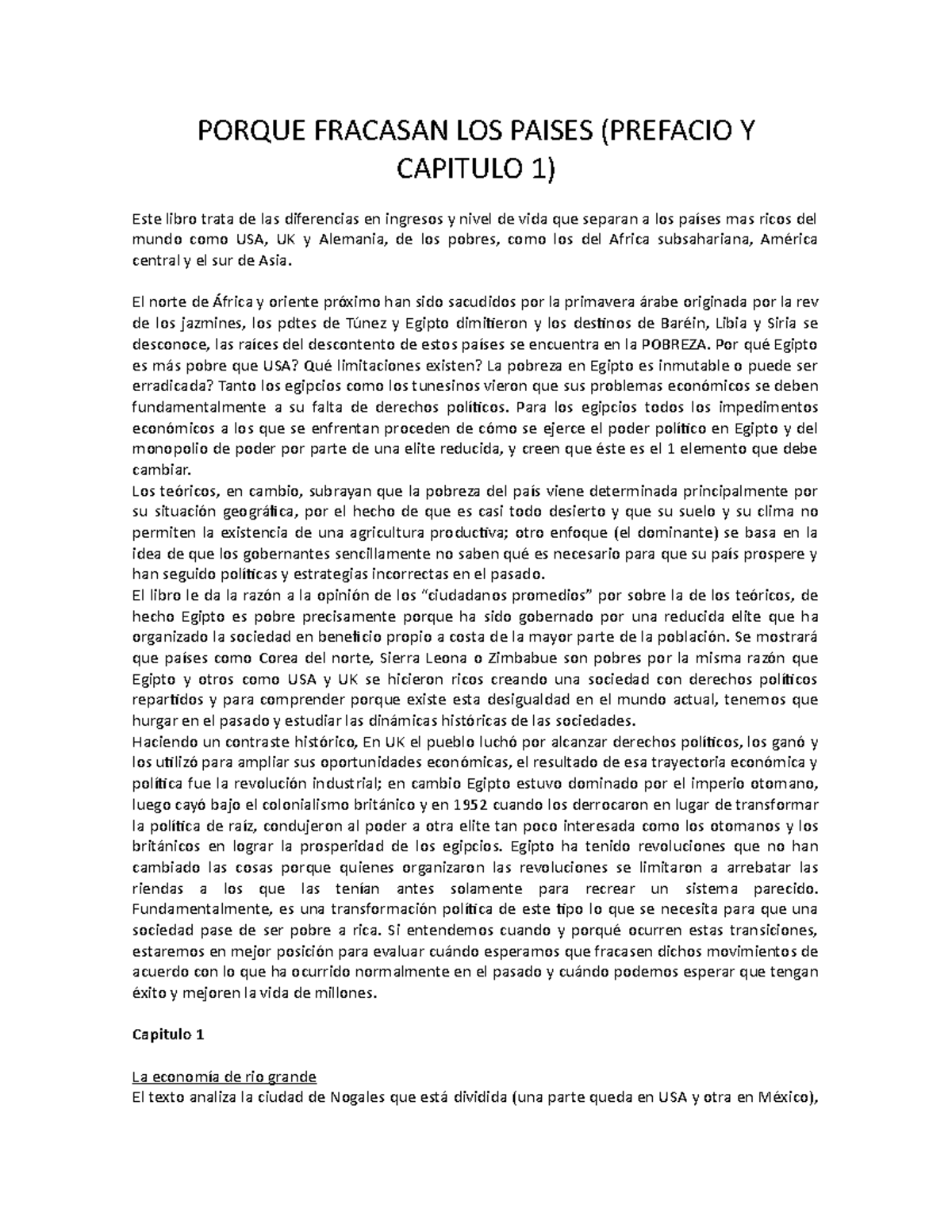 Por Qué Fracasan Los Países- prefacio y cap 1(Acemoglu y Robinson ...