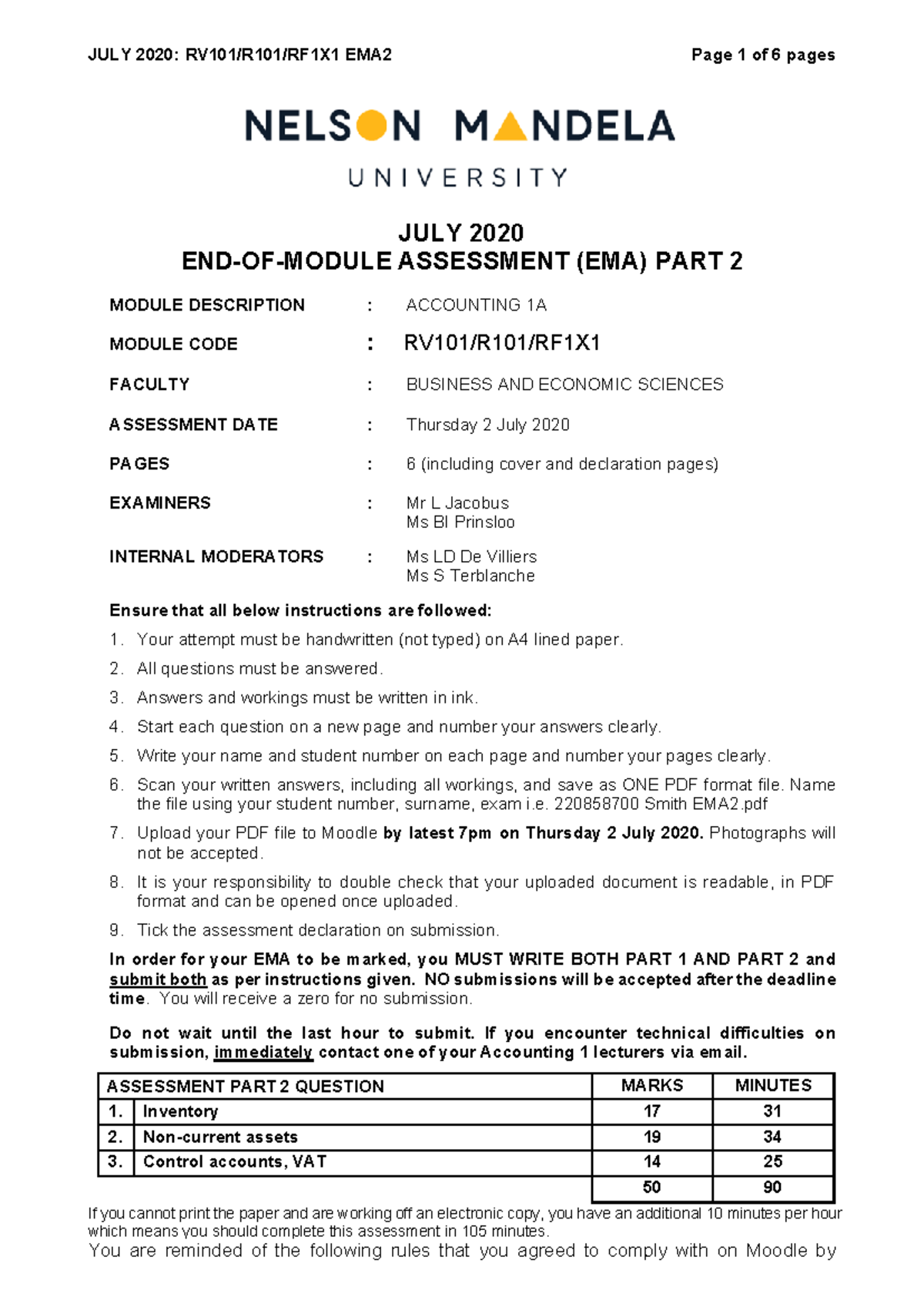 RV101 JULY 2020 EMA Question PART 2 - JULY 2020 END-OF-MODULE ...