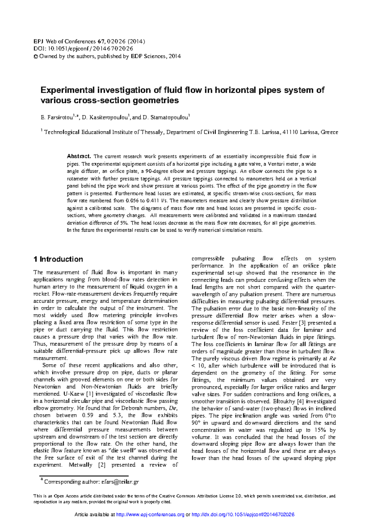 Experimental investigation of fluid flow in horizo - Matemática I - UCV ...