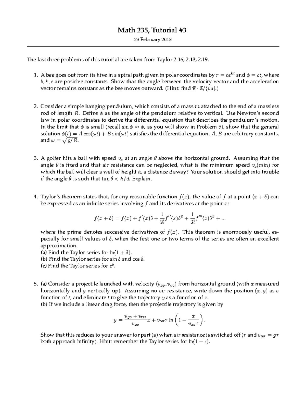 Tutorial 2 - Math 235, Tutorial 23 February 2018 The last three ...