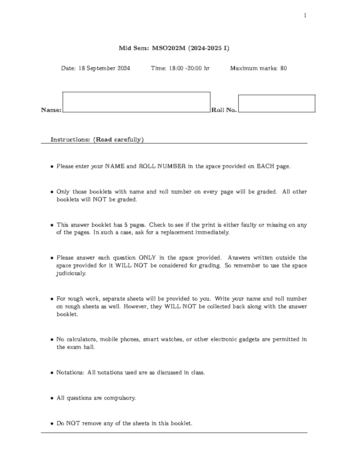 Mid sem solution f721297 a-f13a-43cc-9ae9-ca744e6552cf - 1 Mid Sem: MSO202M (2024-2025 I) Date ...
