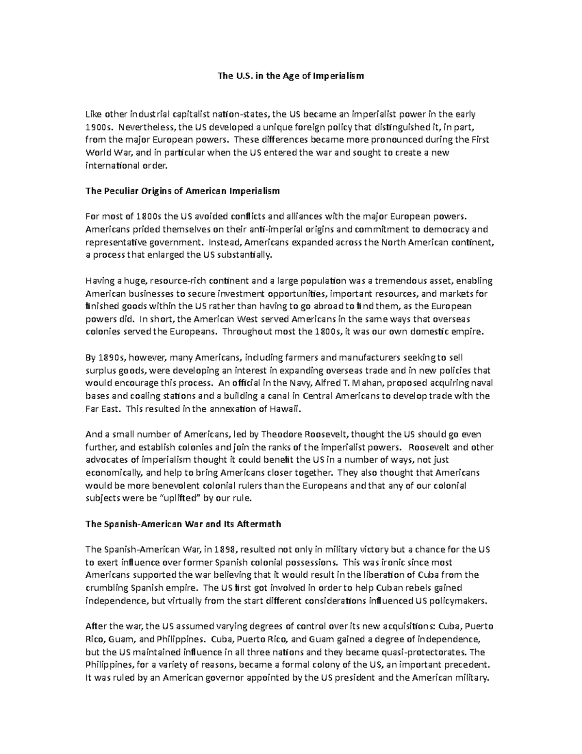 The U.S. in the Age of Imperialism - The U. in the Age of Imperialism ...