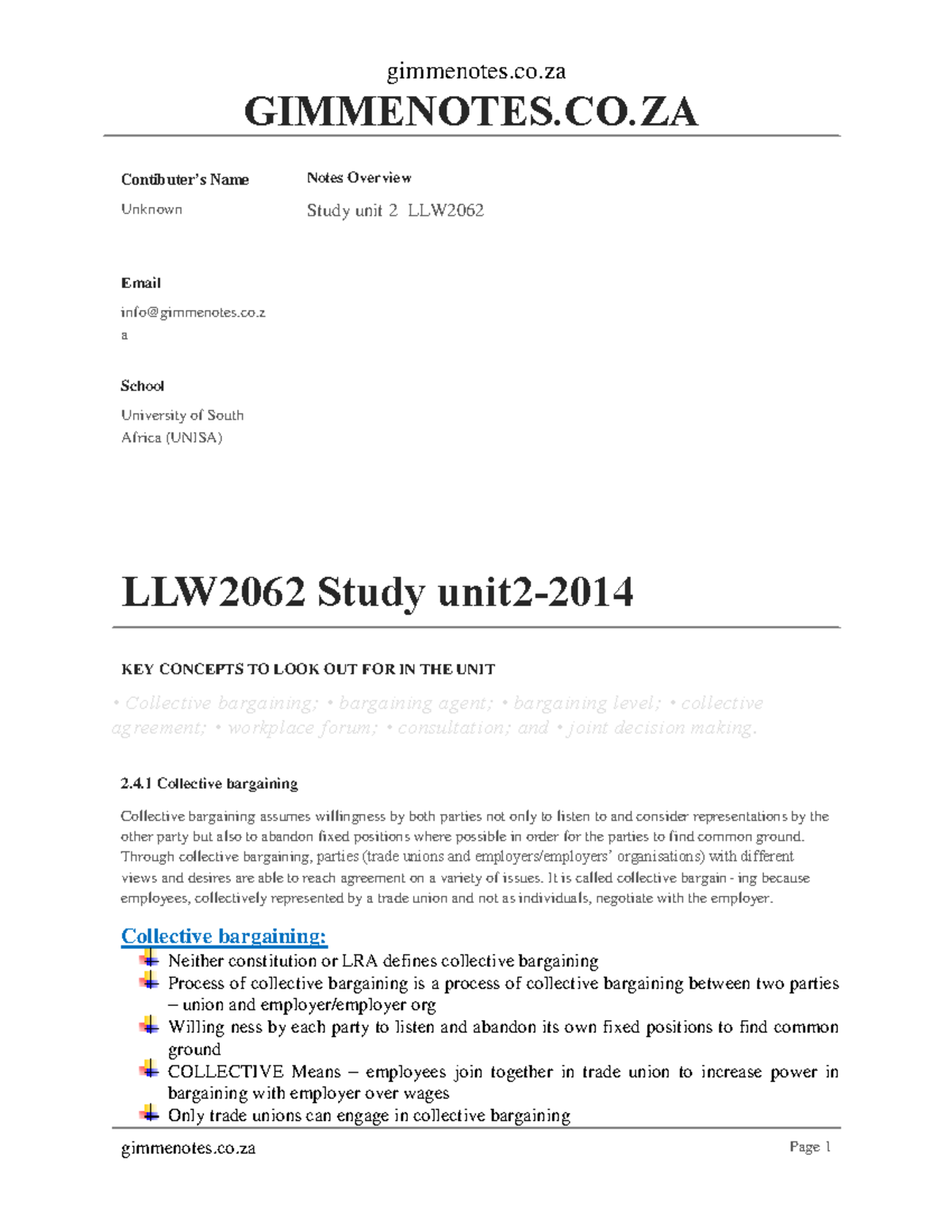 LLW 2062 Study unit 2 - notes - GIMMENOTES.CO Notes Overview Study unit ...
