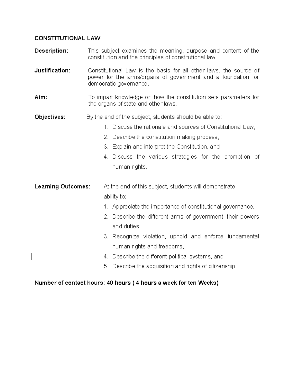 Constitutional LAW Course Outline - CONSTITUTIONAL LAW Description ...