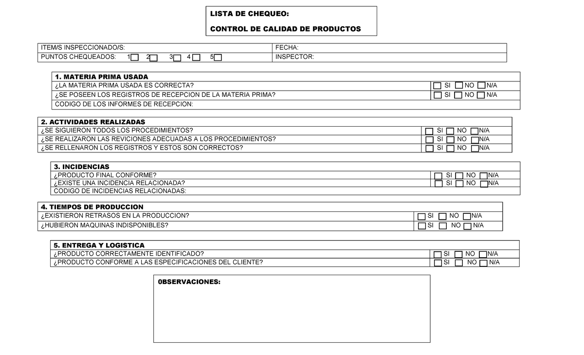 Check LIST - actividad - LISTA DE CHEQUEO: CONTROL DE CALIDAD DE ...