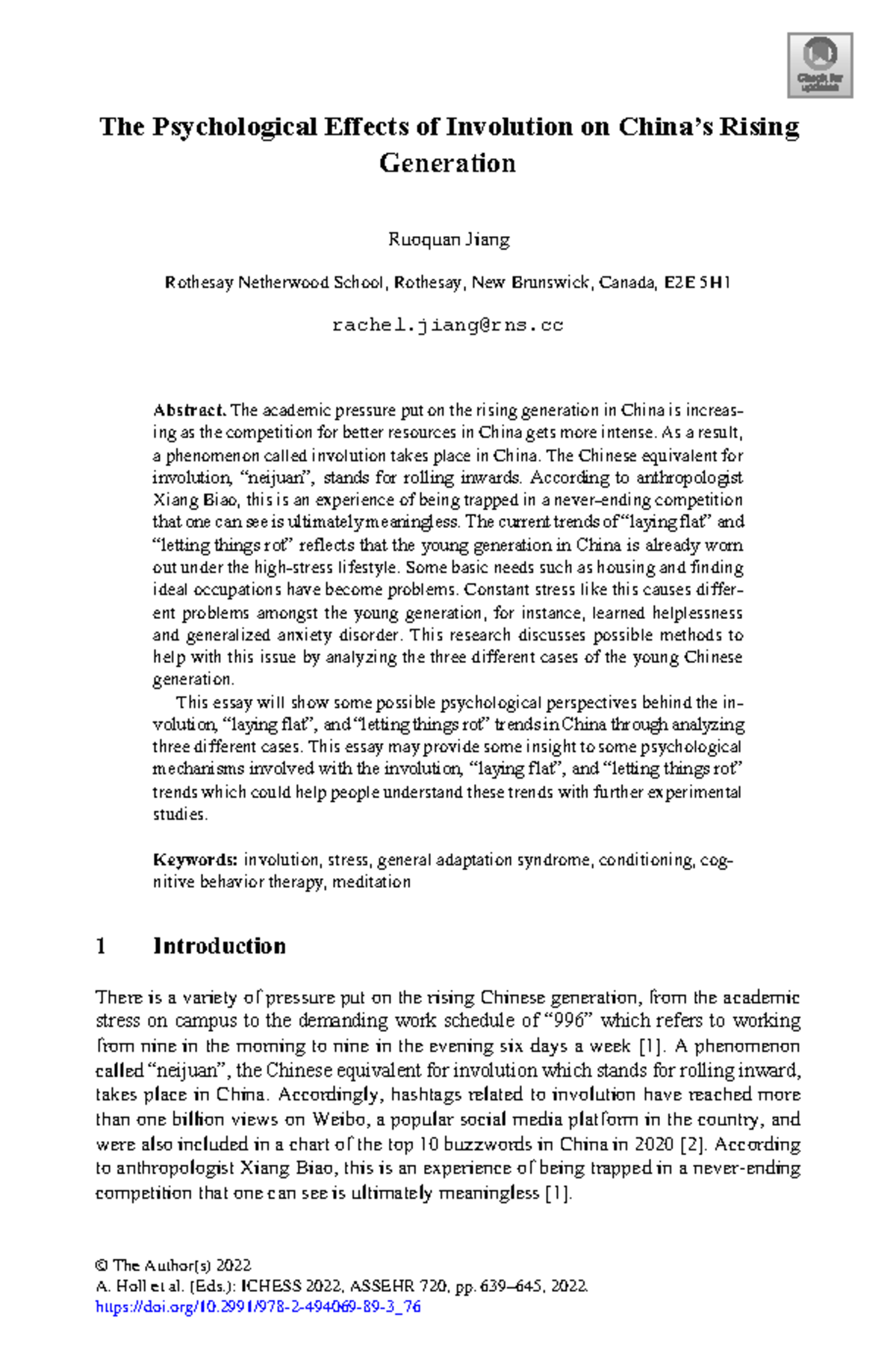 125983082 - ... - The Psychological Effects of Involution on China’s ...