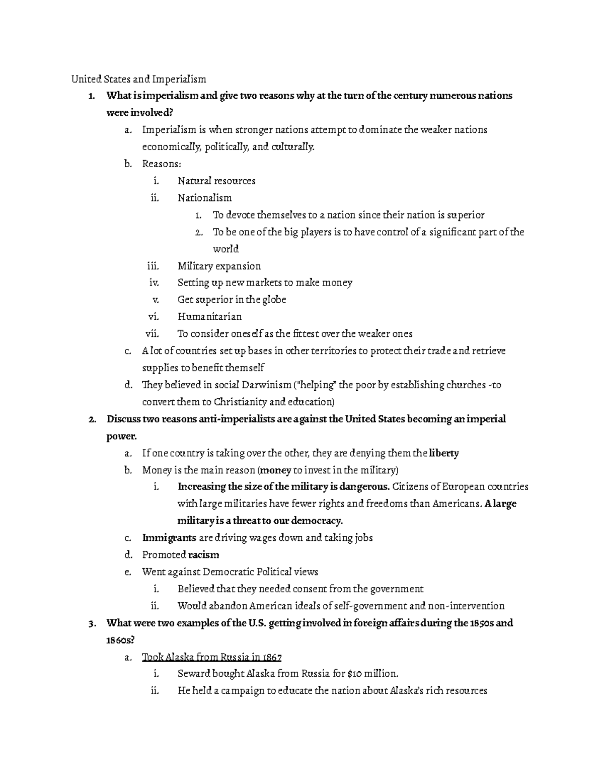 Ch 17 Quiz Prep History Honors - United States and Imperialism 1. What ...
