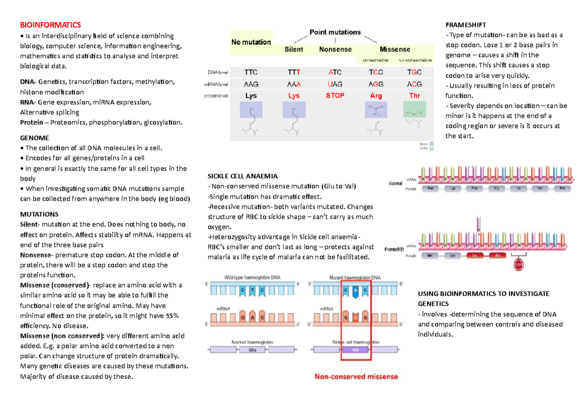 Bioinformics lecture notes - BIOINFORMATICS Is an interdisciplinary ...