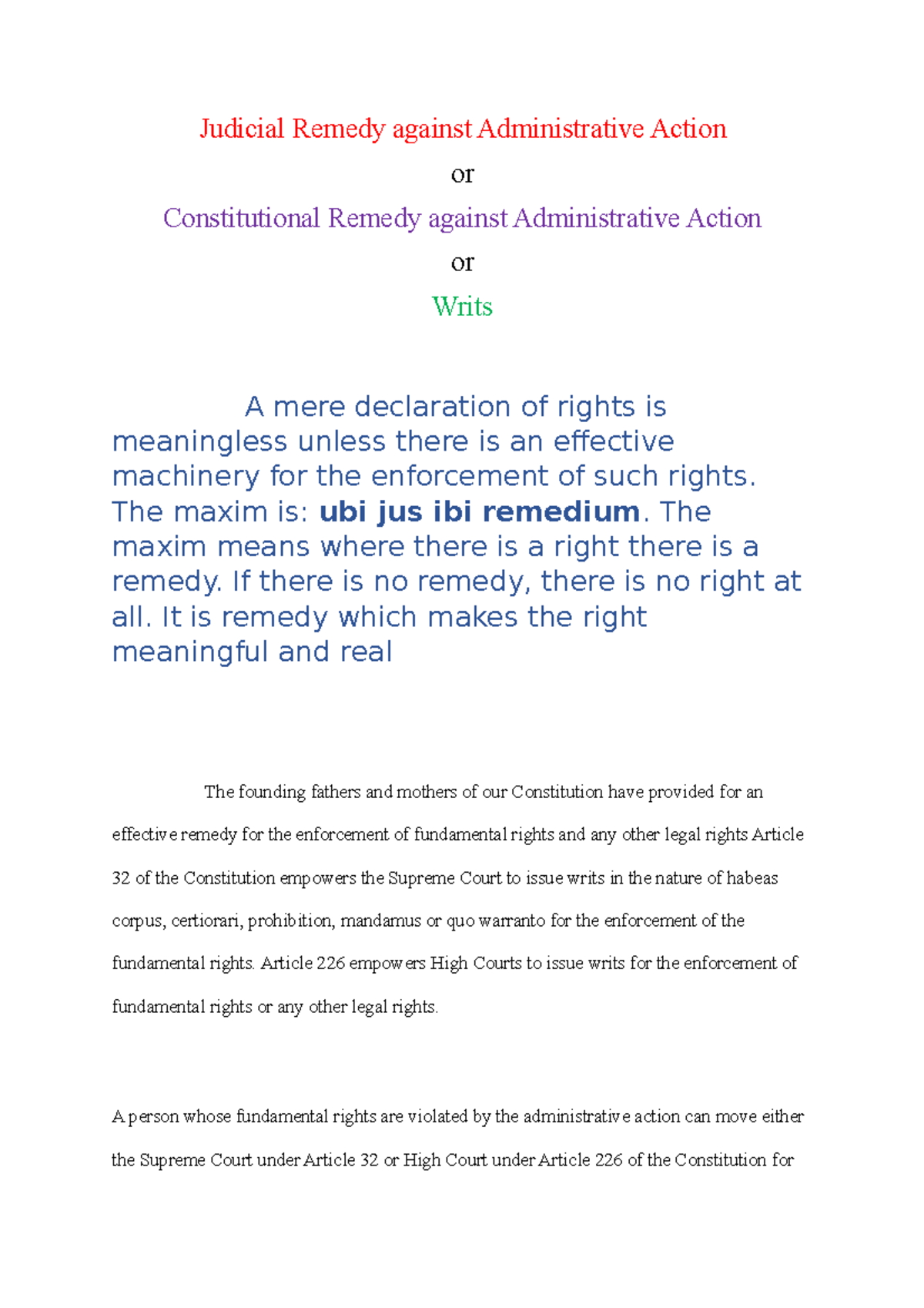 Judicial Remedy against Administrative Action - Judicial Remedy against ...