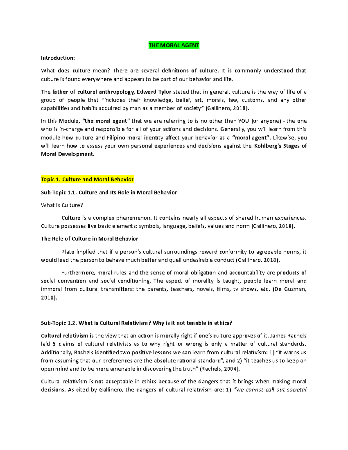 Study Guide in GE9 Ethics(Module 2) - THE MORAL AGENT Introduction ...