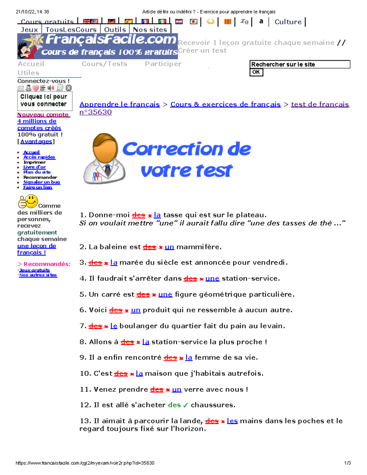 Article défini ou indéfini - Exercice pour apprendre le français - 21 ...
