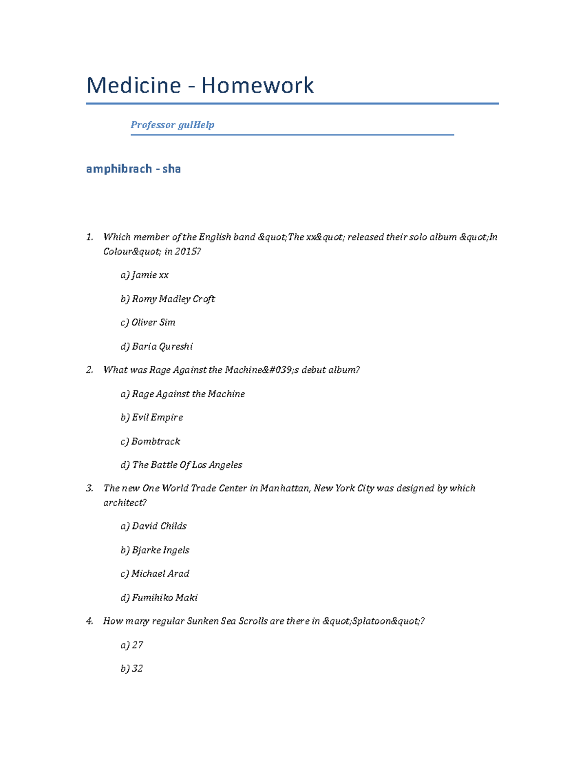 Speech Project - Spring Semester 2002 - Medicine - Homework Professor ...