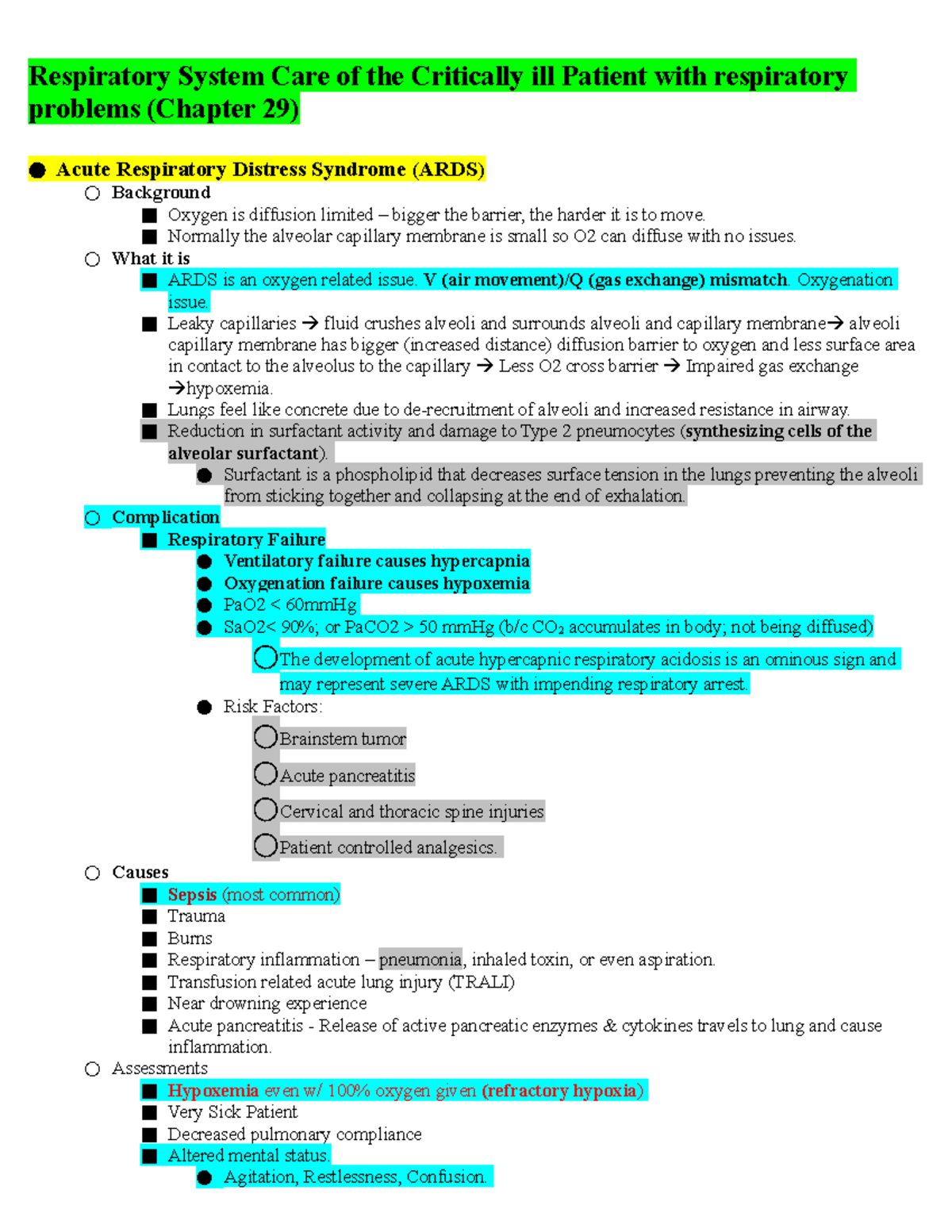 Respiratory System Care of the Critically ill Patient with respiratory ...