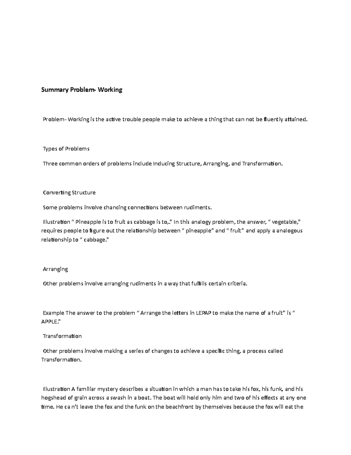 Summary Problem- Working - Summary Problem- Working Problem- Working is ...