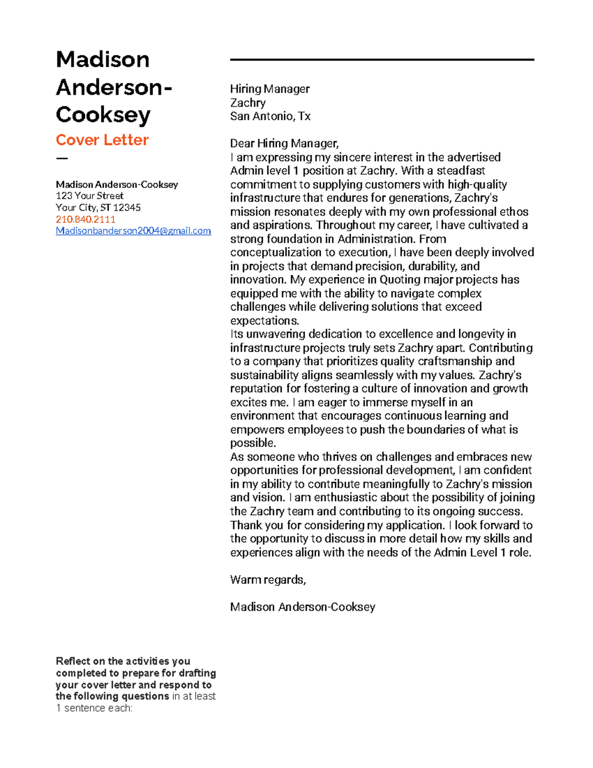Week 4 ENG COMP2, Cover Letter Assignment - Madison Anderson- Cooksey ...