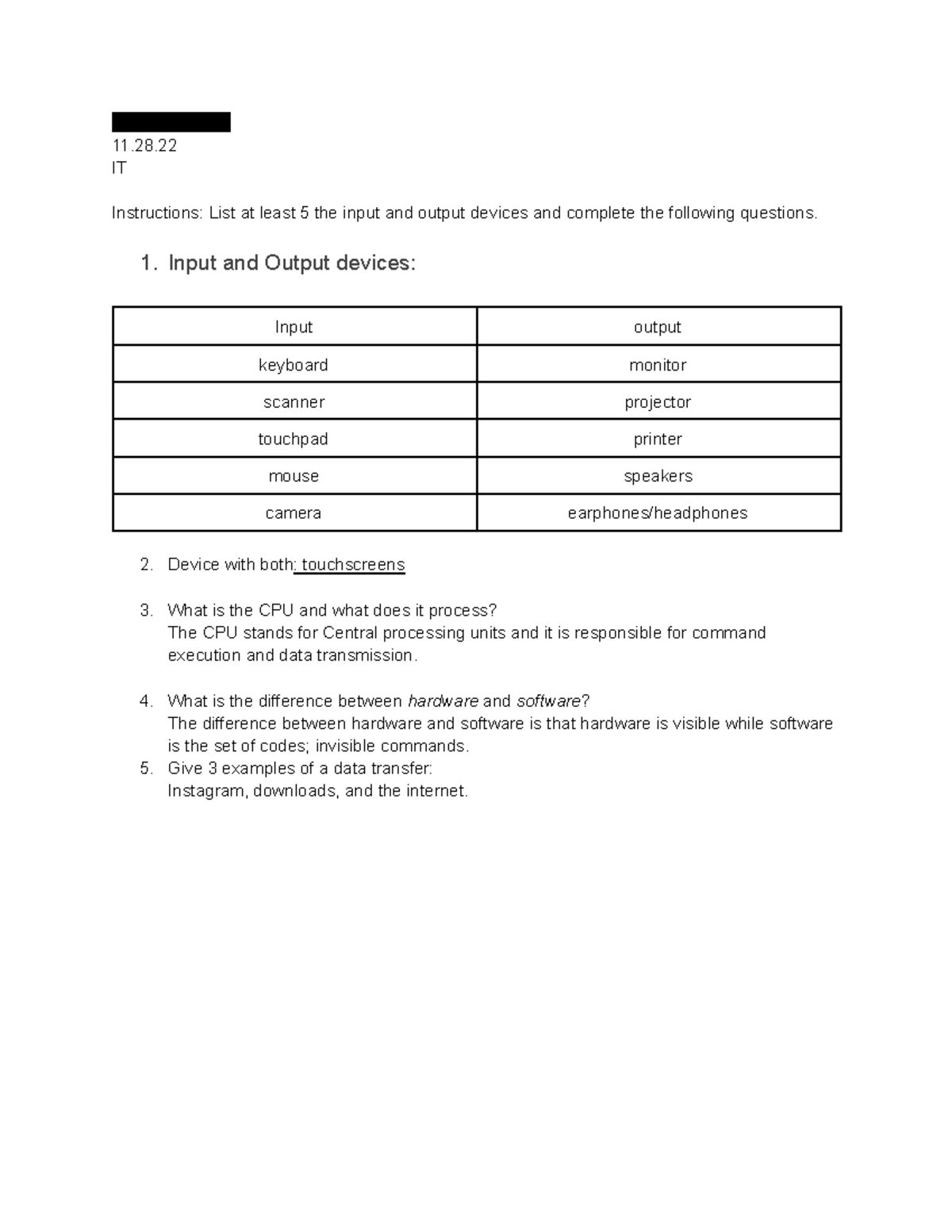 IT assingment - Understanding input and output devices and some ...