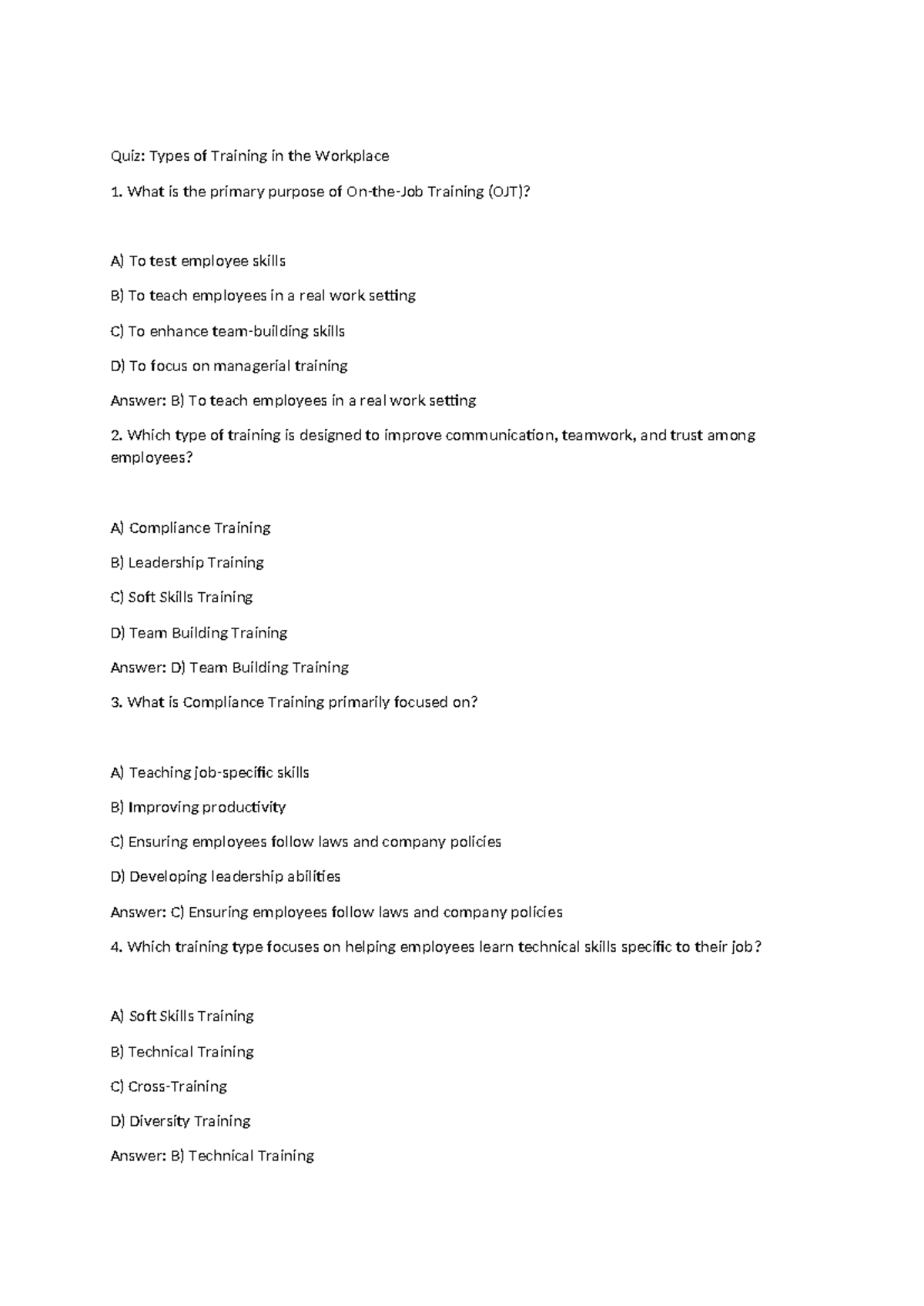 Quiz on types of training - Quiz: Types of Training in the Workplace ...
