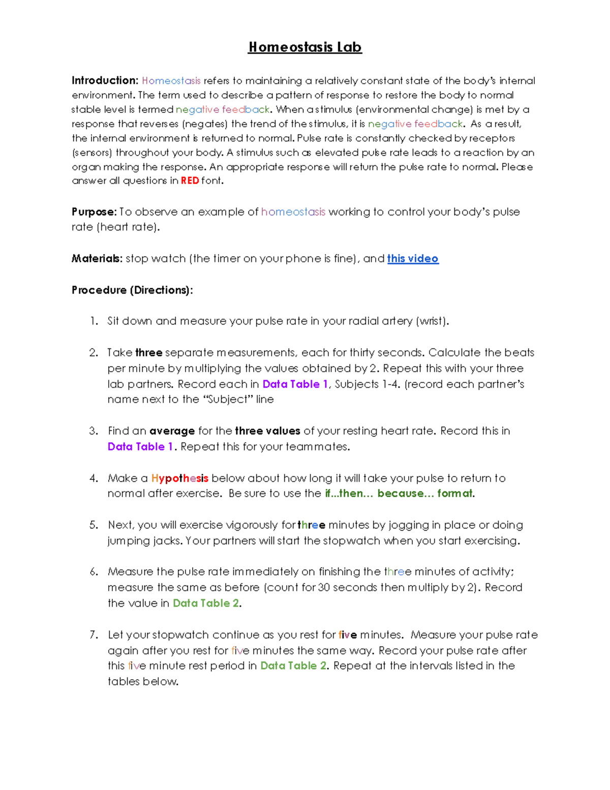 Day 1 - Homeostasis Lab Bio (Eco Unit) - Introduction: Homeostasis ...