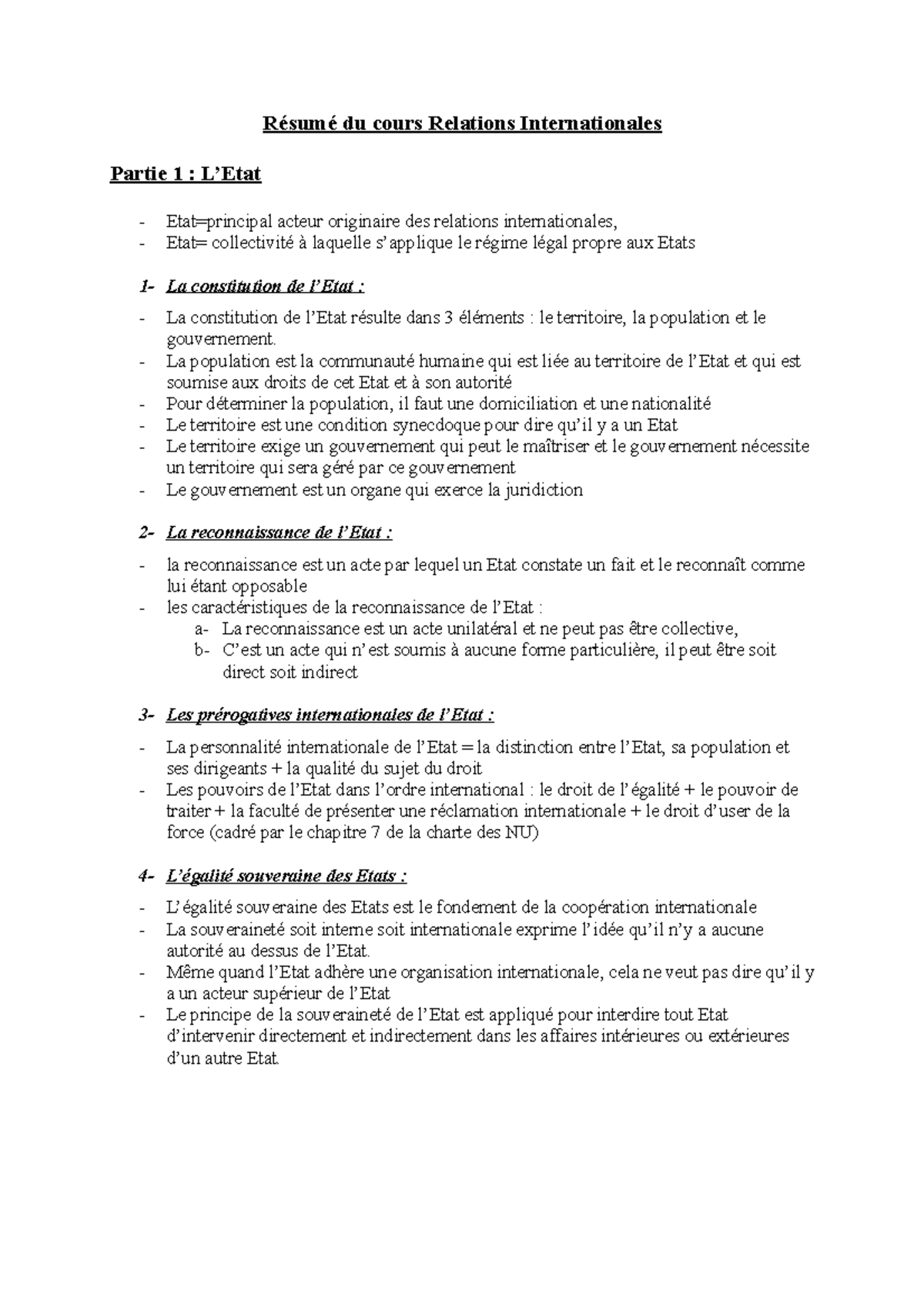 Résumé du cours Relations Internationales - du cours Relations Internationales Partie 1 : acteur ...