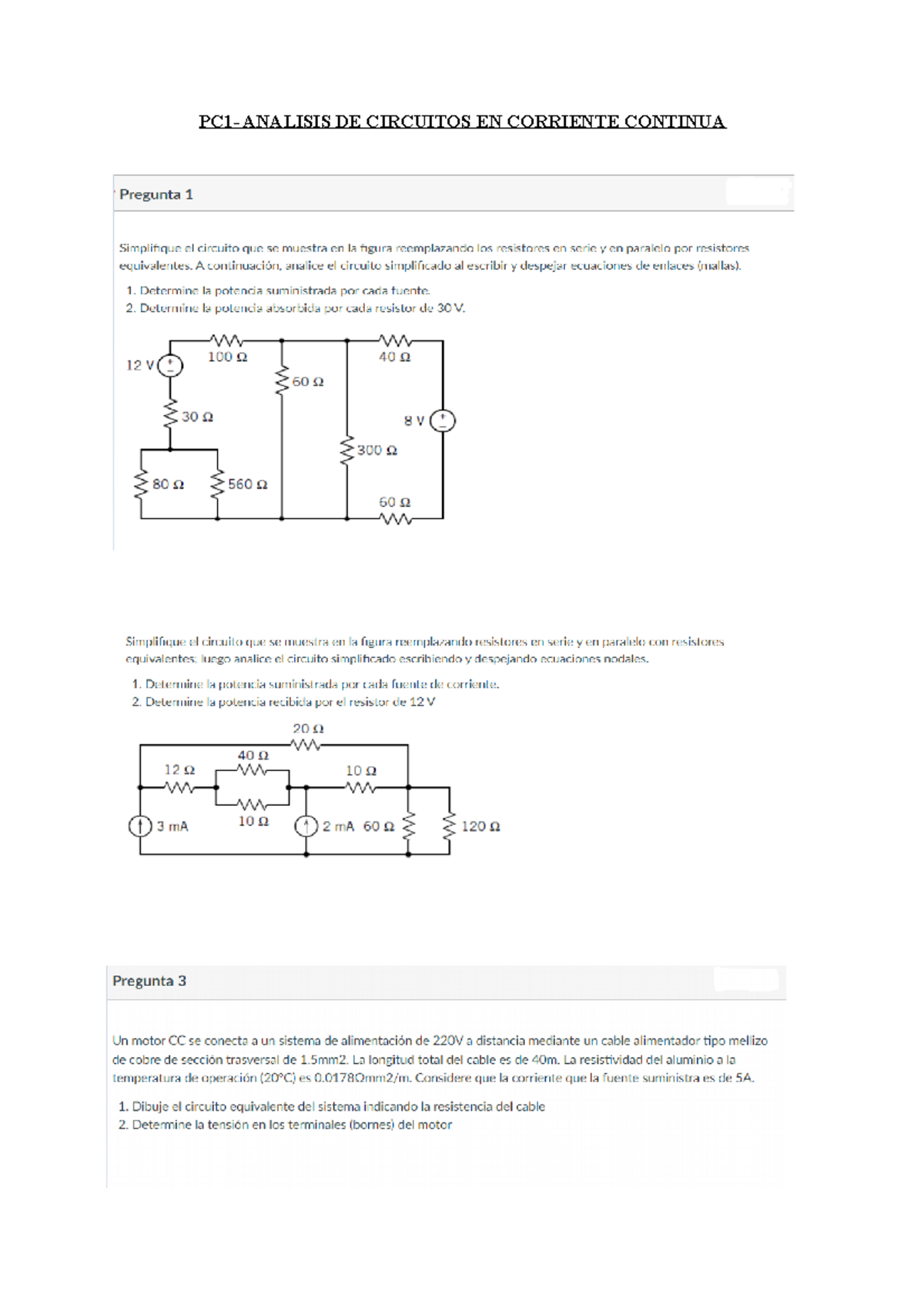 PC1 - Análisis de circuitos de corriente continua - PC1- ANALISIS DE CIRCUITOS EN CORRIENTE ...