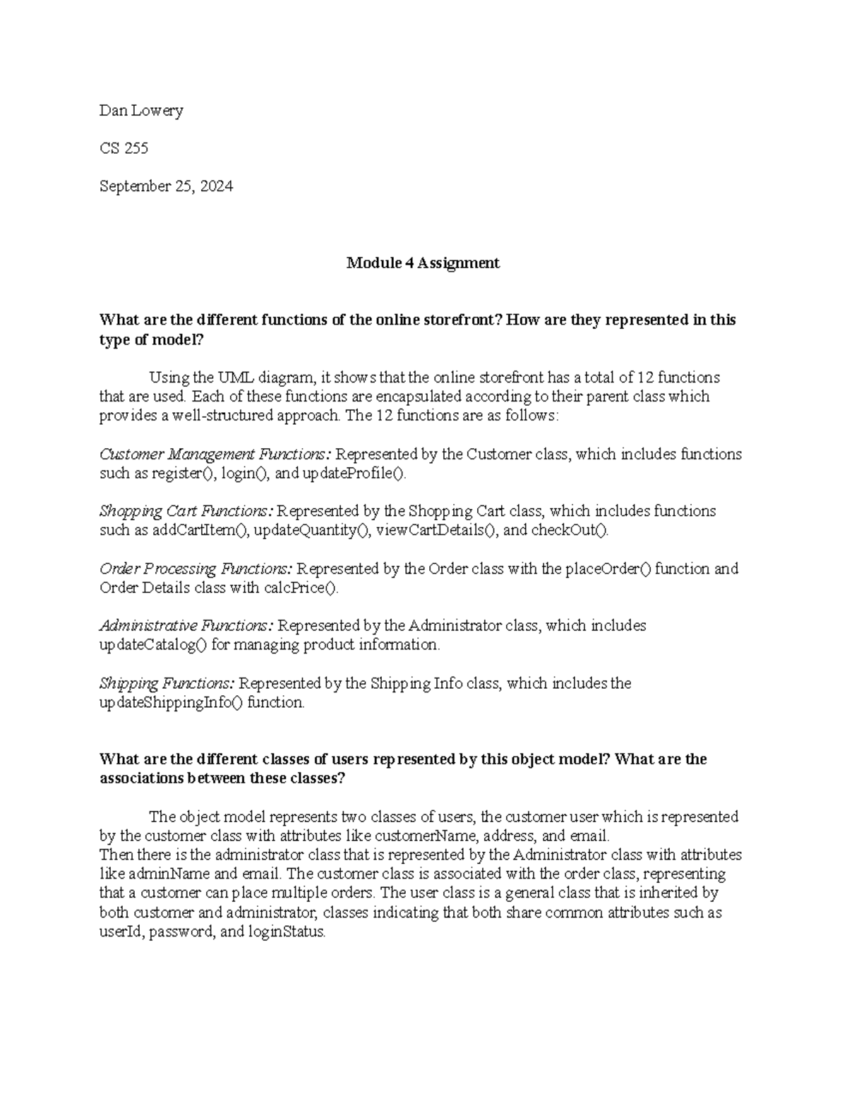 Module 4 Assignments - Dan Lowery CS 255 September 25, 2024 Module 4 ...